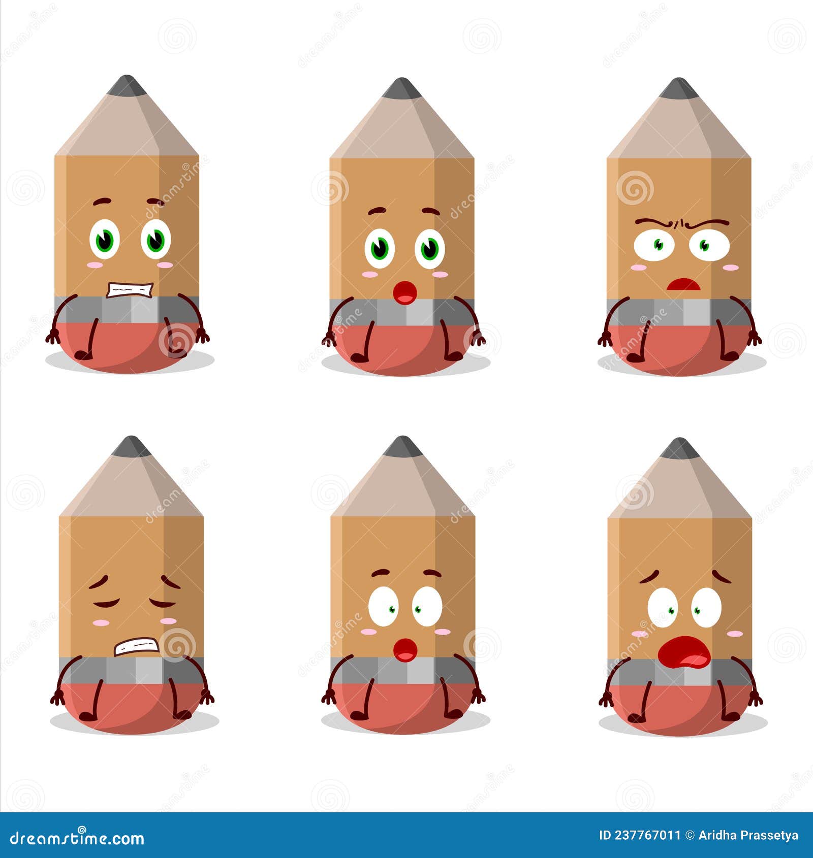 Character Cartoon of Pencil with Scared Expression Stock Illustration ...