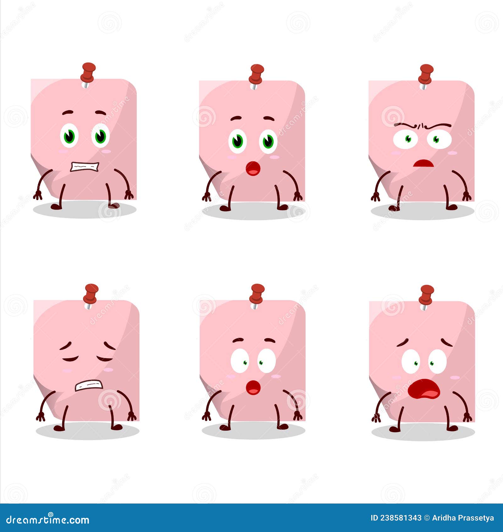 Character Cartoon of Pink Sticky Note with Scared Expression Stock ...
