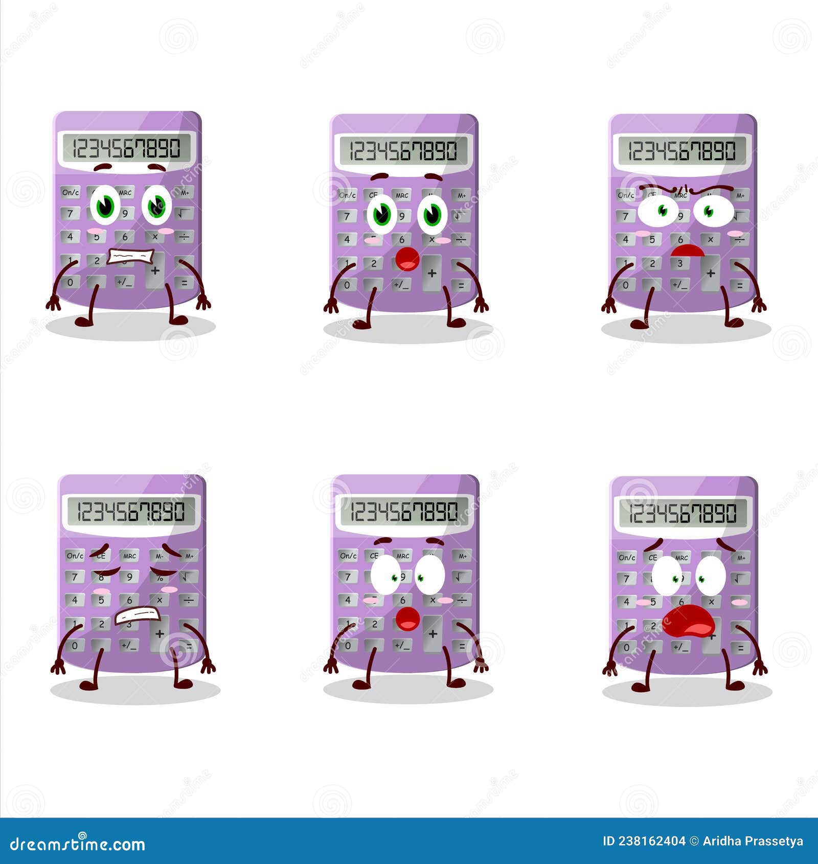 Character Cartoon of Purple Calculator with Scared Expression Stock ...