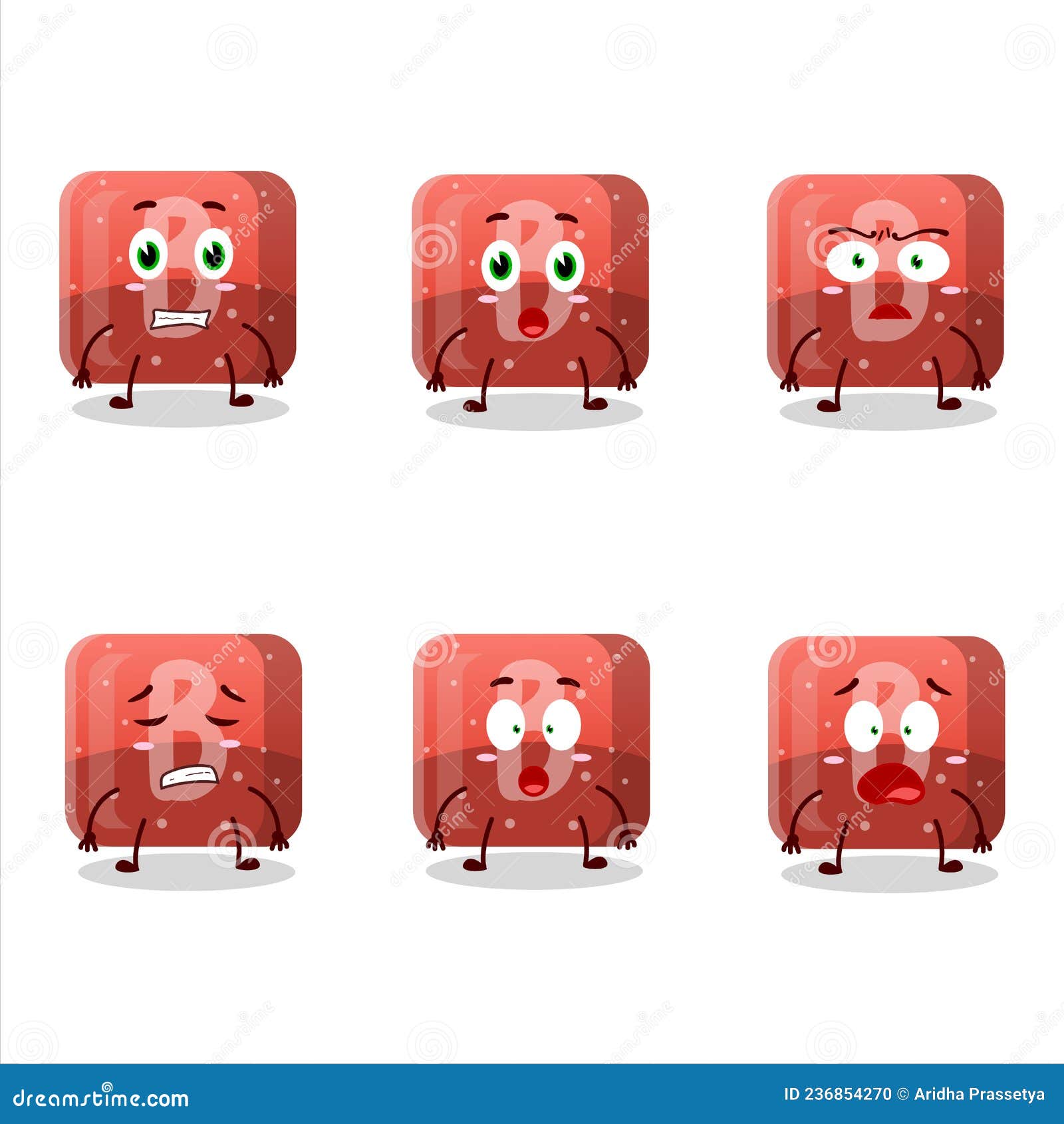 Character Cartoon of Red Gummy Candy B with Scared Expression Stock ...