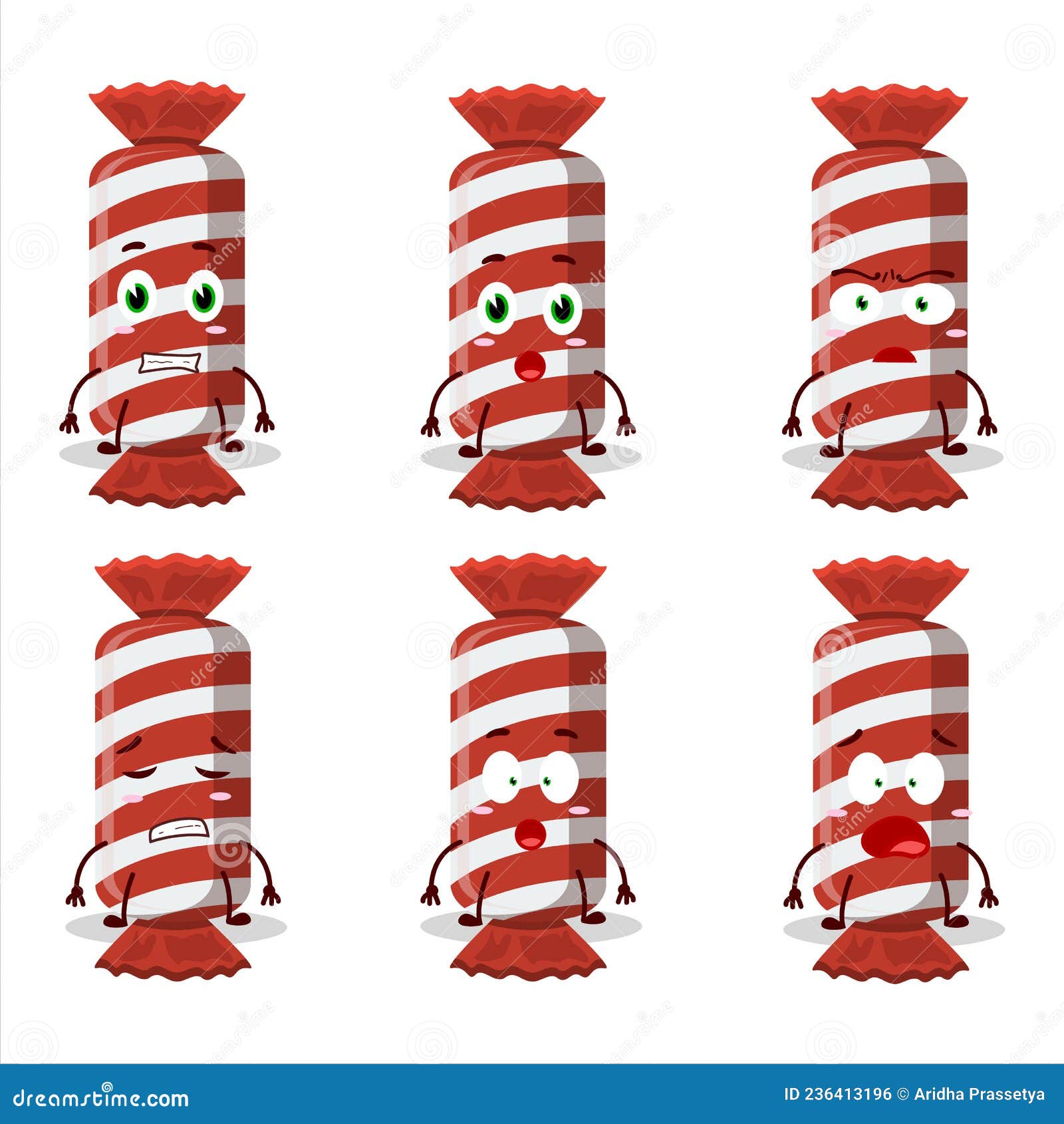 Character Cartoon of Red Long Candy Package with Scared Expression ...