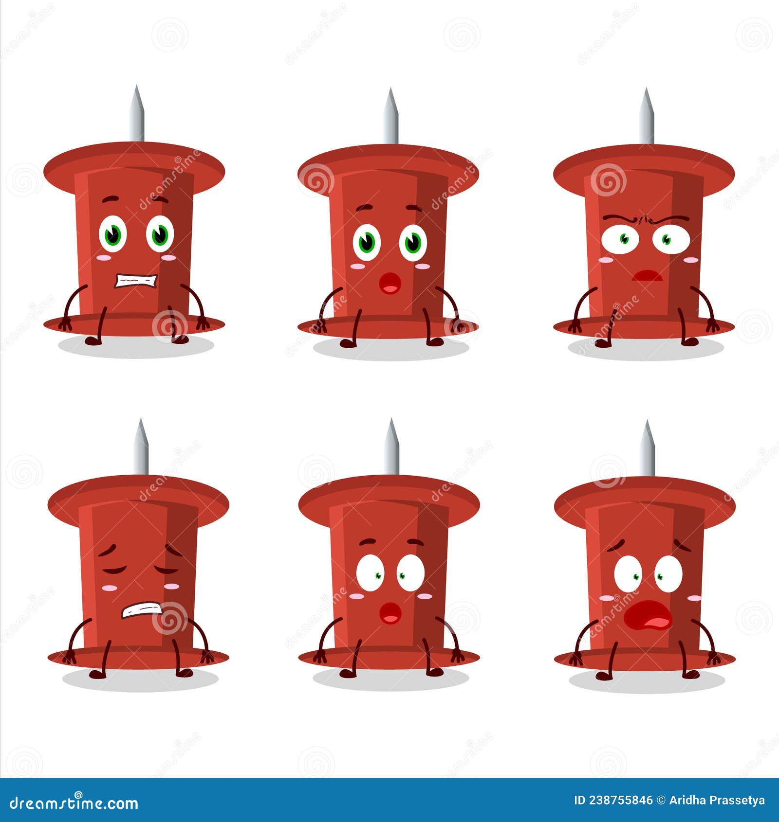Character Cartoon of Red Push Pin with Scared Expression Stock Vector ...