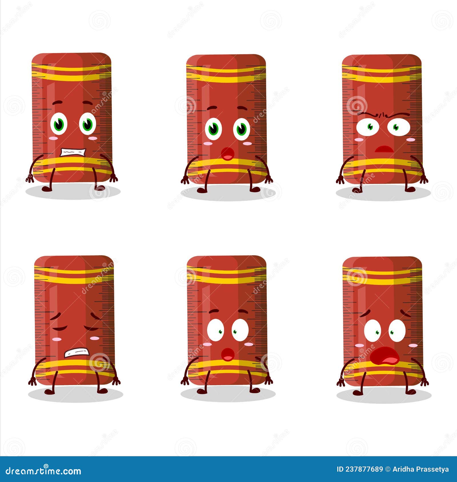 Character Cartoon of Red Ruler with Scared Expression Stock Vector ...