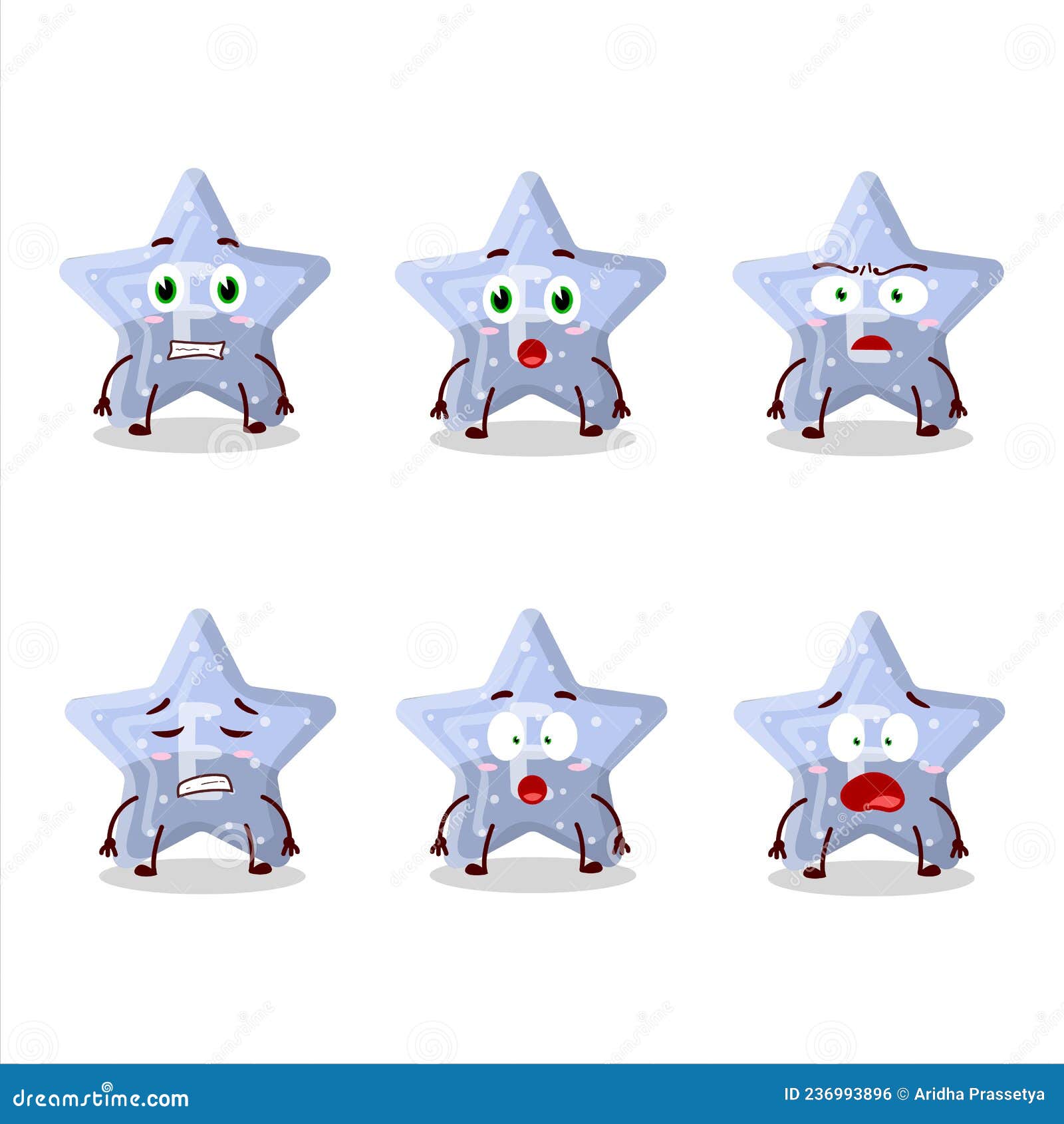 Character Cartoon of Star Blue Gummy Candy E with Scared Expression ...
