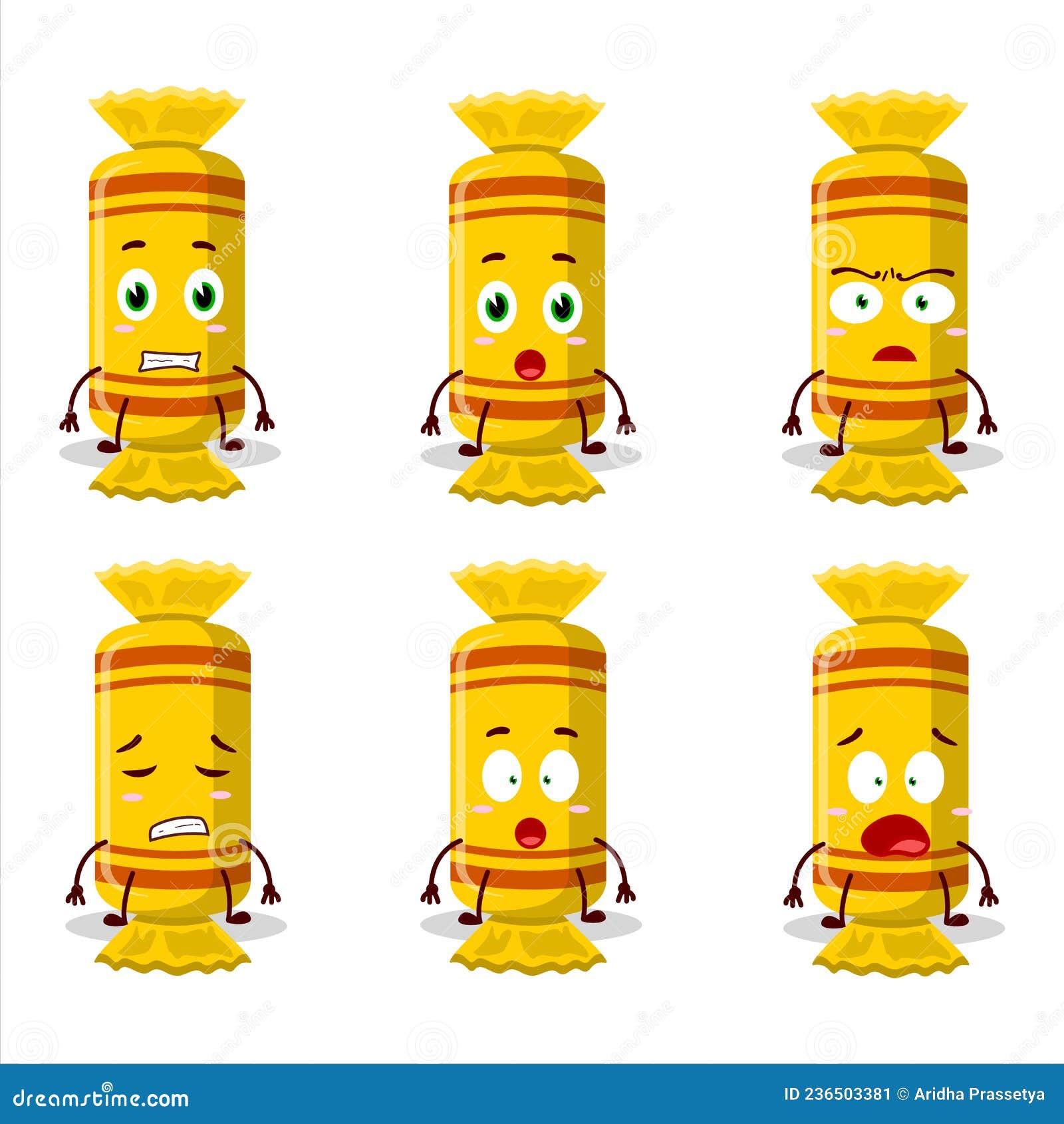 Character Cartoon of Yellow Long Candy Package with Scared Expression ...