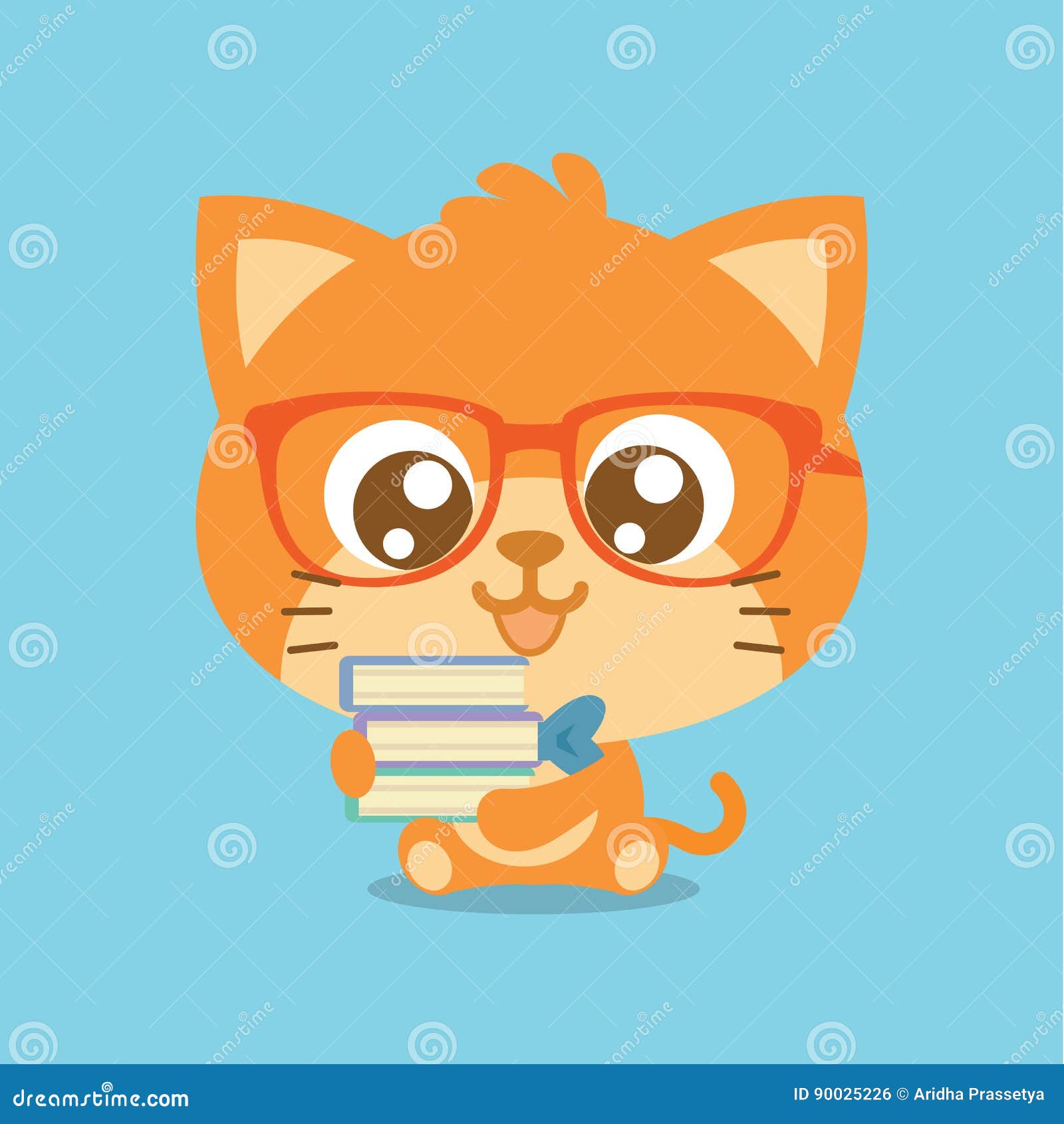 Character Cat with Book Cartoon Stock Vector - Illustration of happy ...