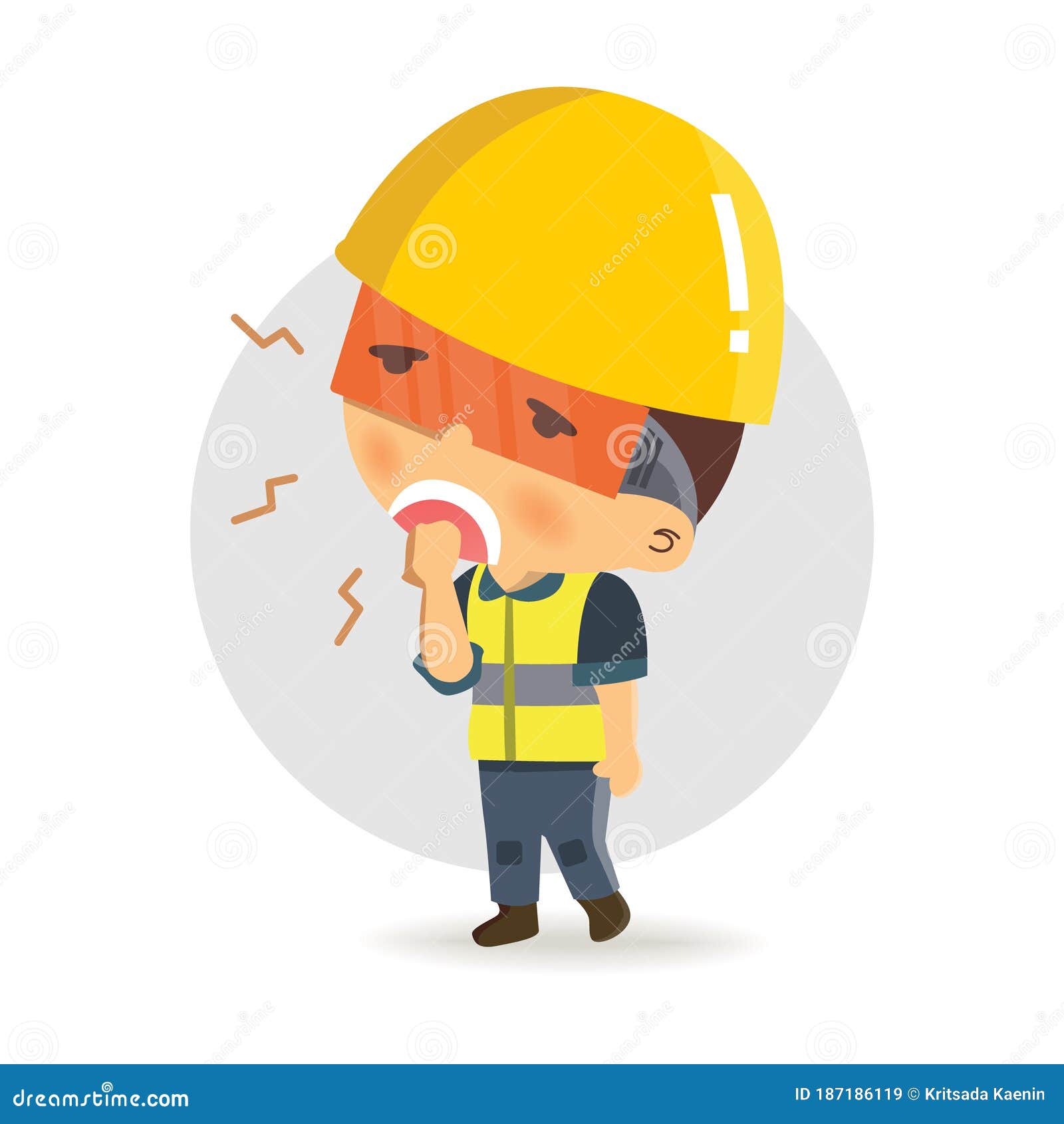 Character Construction Worker Stays Late. Concept Safety First Stock ...