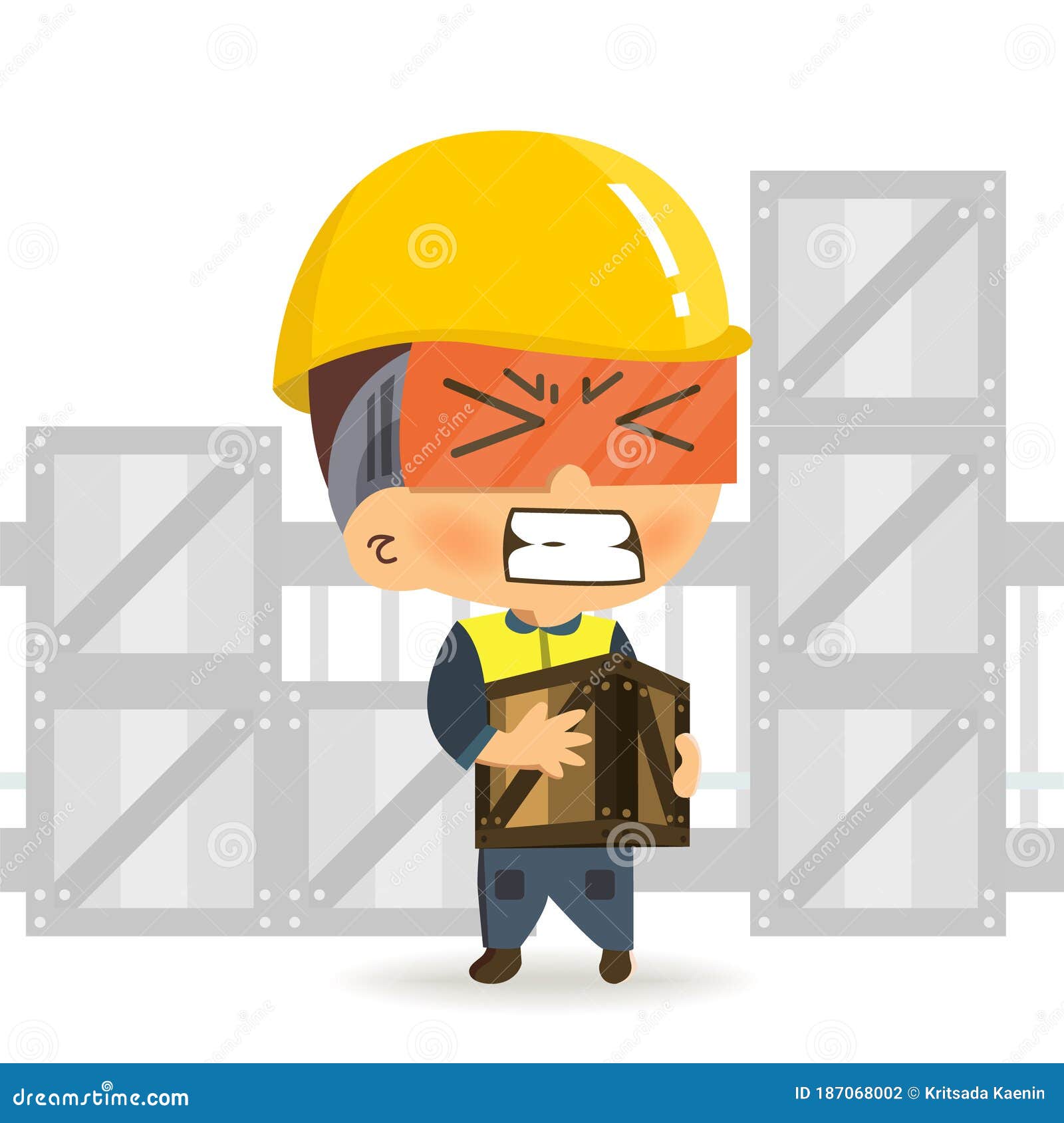 Character Constructor Worker Cartoon of Walking Carrying Heavy Box and ...