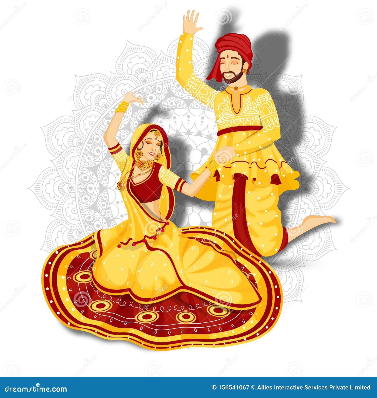 Character Of Couple Dancing Garba Pose On White Mandala. Stock Photo ...
