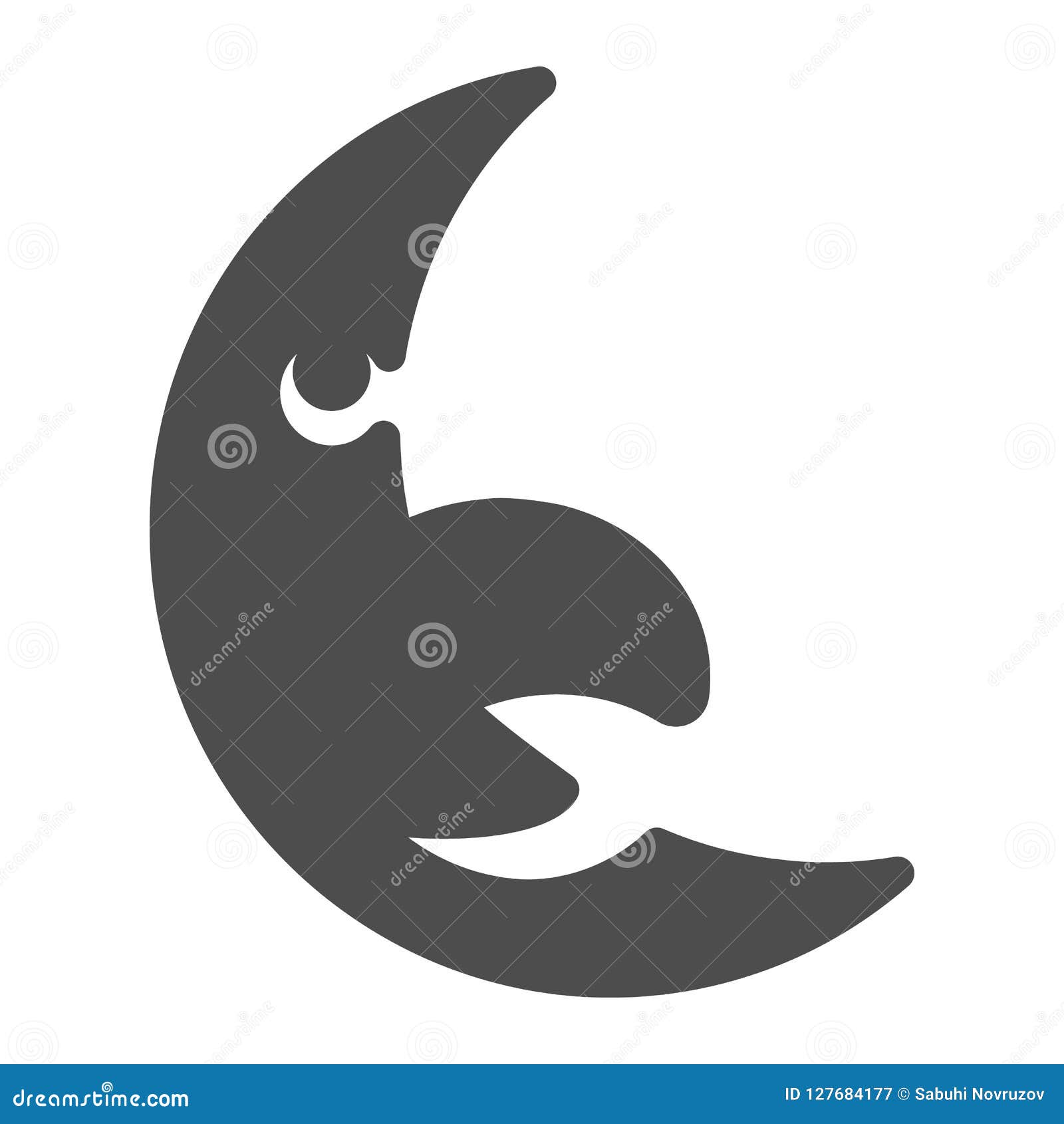 Character Crescent Solid Icon. Moon Face Vector Illustration Isolated ...