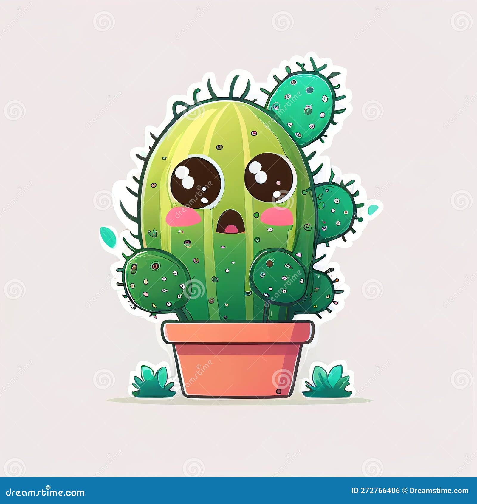 Character Design Cartoon Cute Cactus on Isolated Background (Created ...