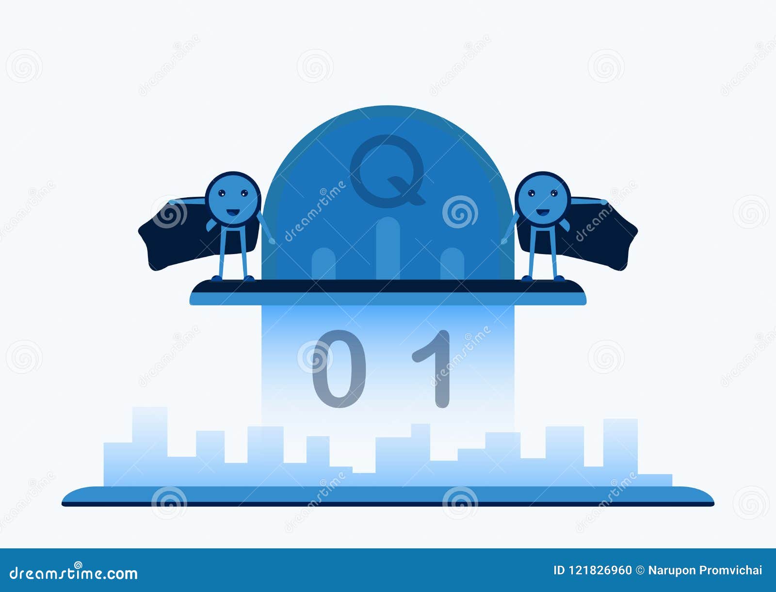Character Design in Concept of Quantum Computing. Vector Illustration ...