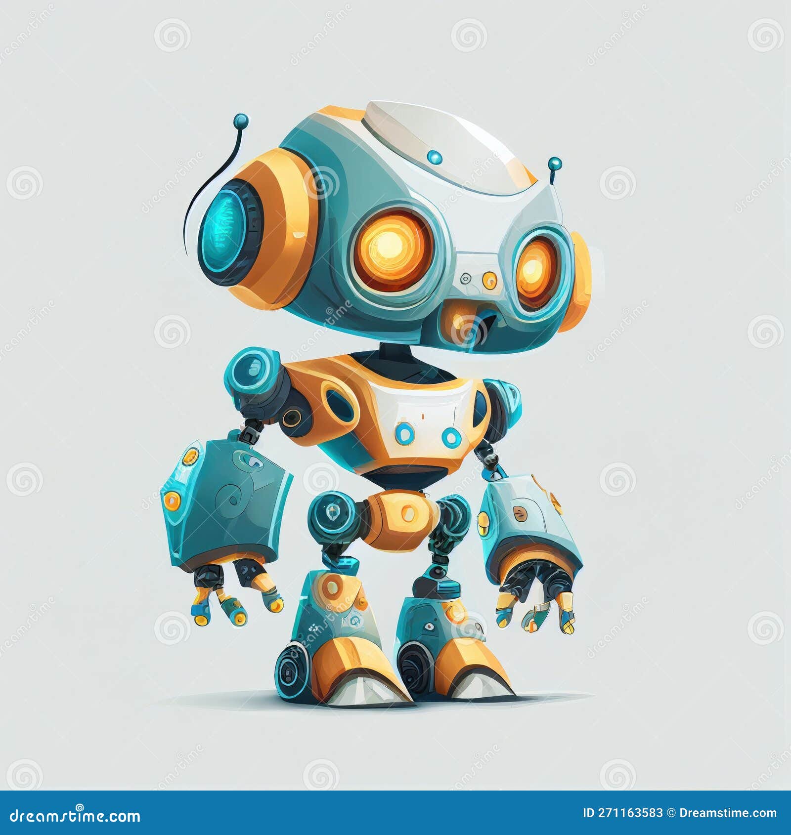 Character Design of Little Cute Robot on Isolated Background Created ...