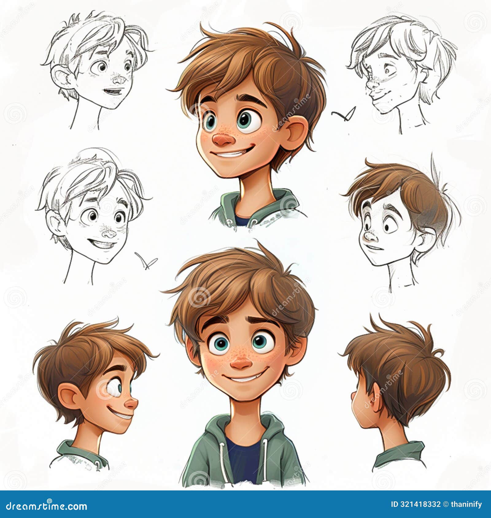 Character Design Sheet for a Young Boy with Brown Hair Stock ...