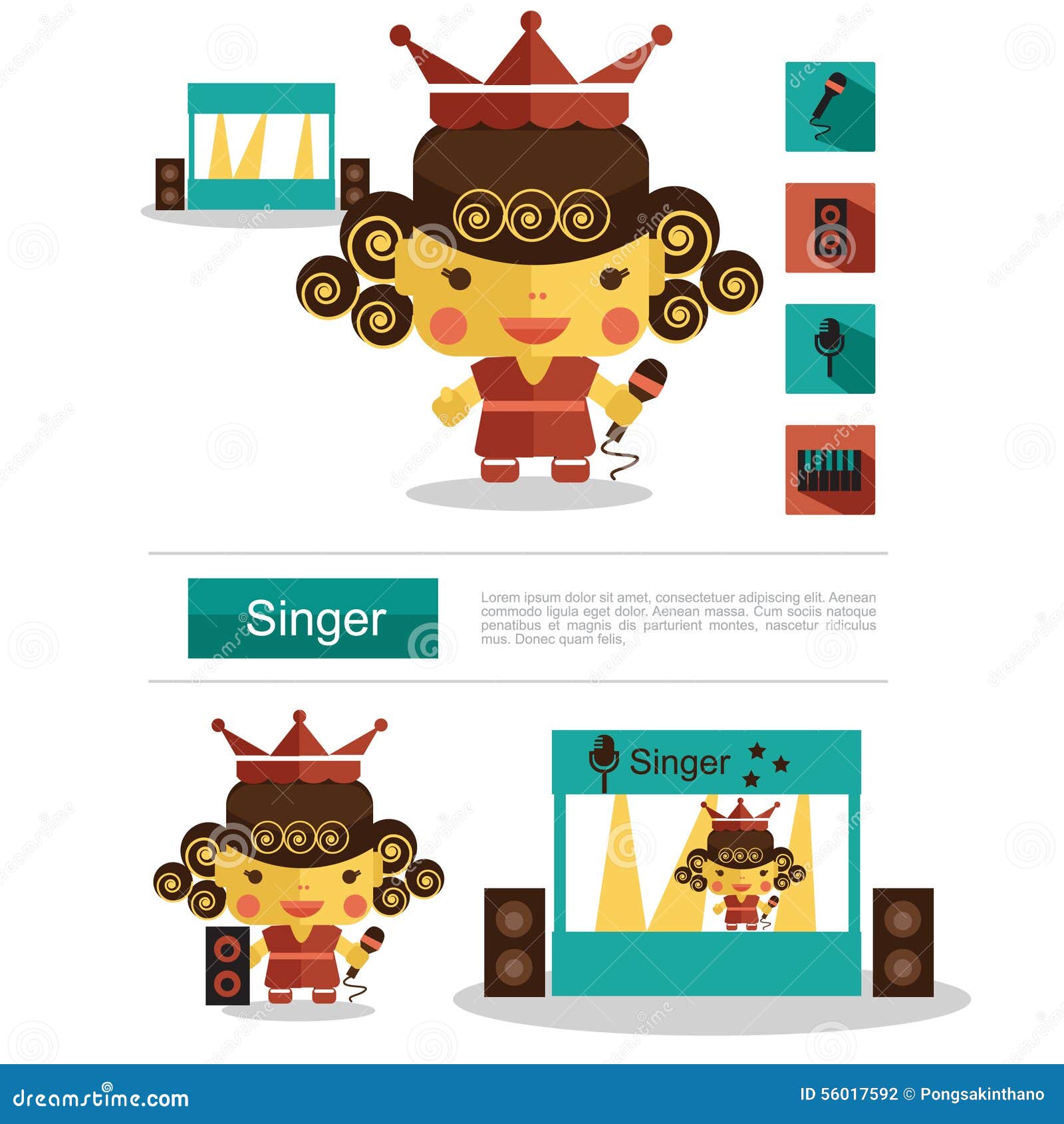Character Design Singer Career, Icon Vector with White Background Stock ...