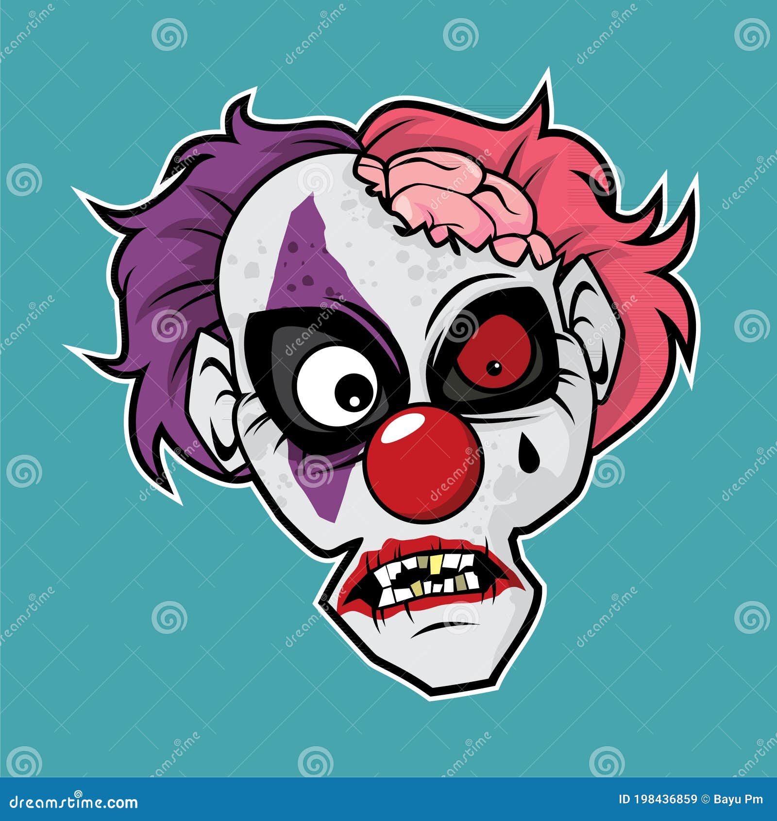 Zombie Head Vector Illustration with Clown Make Up Stock Vector ...