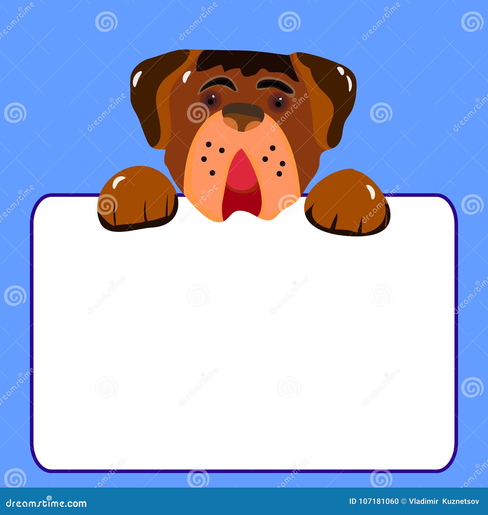 Character Dog with Empty Frame, Cartoon on Light Blue Background Stock ...