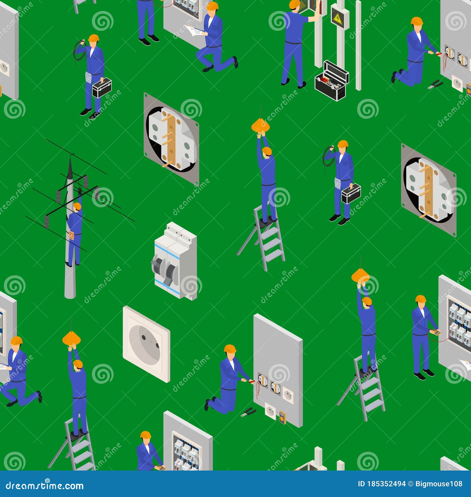 Character Electrician in Uniform Concept Seamless Pattern Background 3d ...