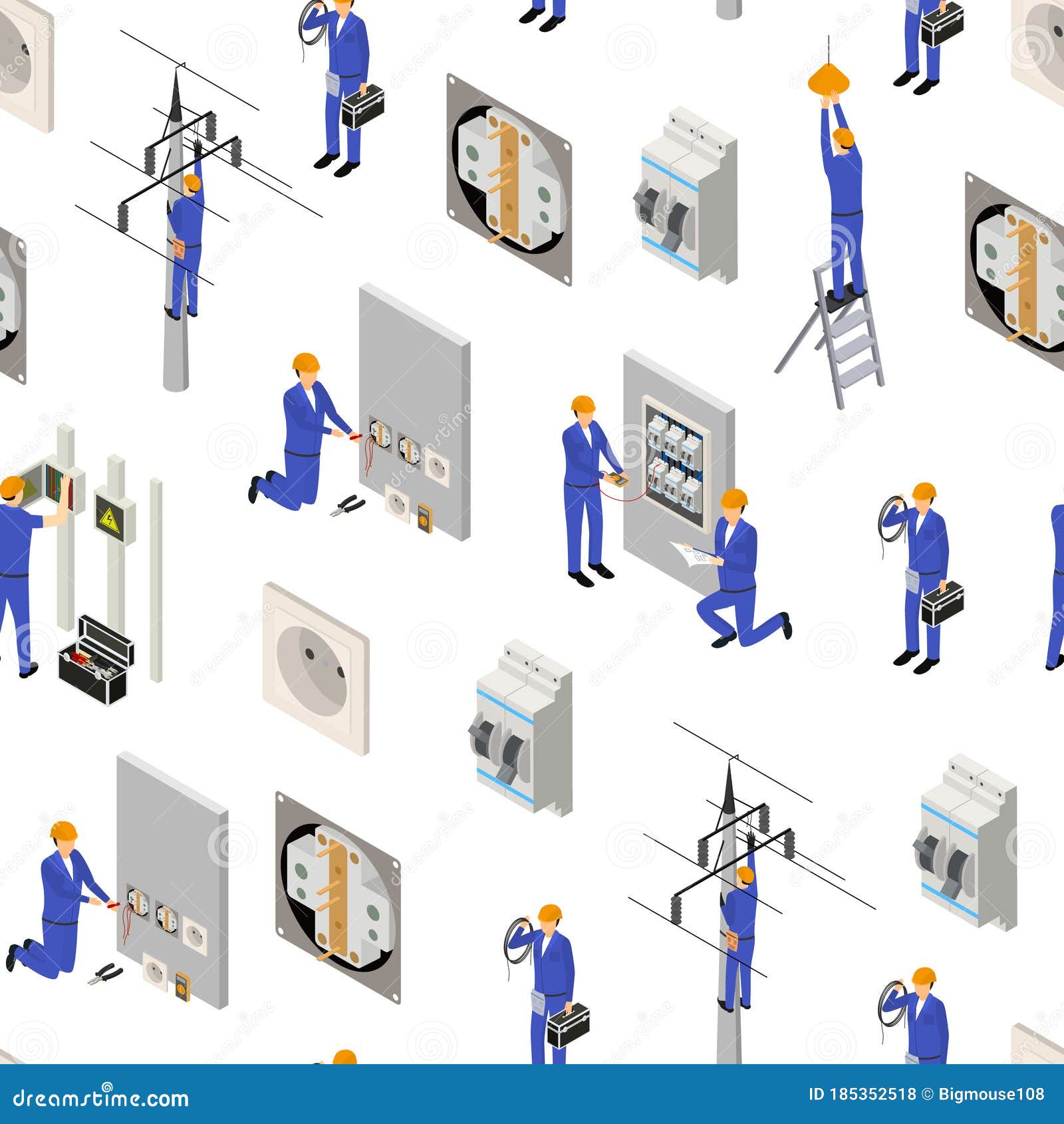 Character Electrician in Uniform Concept Seamless Pattern Background 3d ...