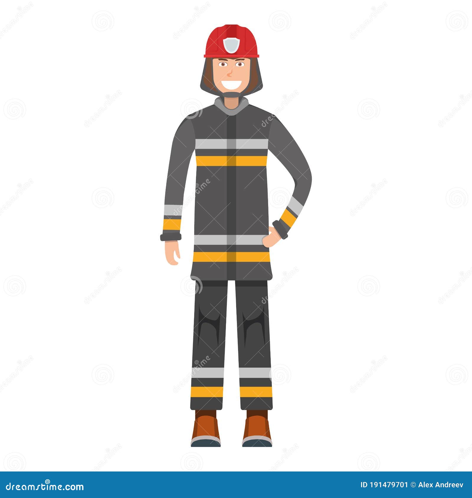 Character Fireman Standing Isolated On White, Flat Vector Illustration ...