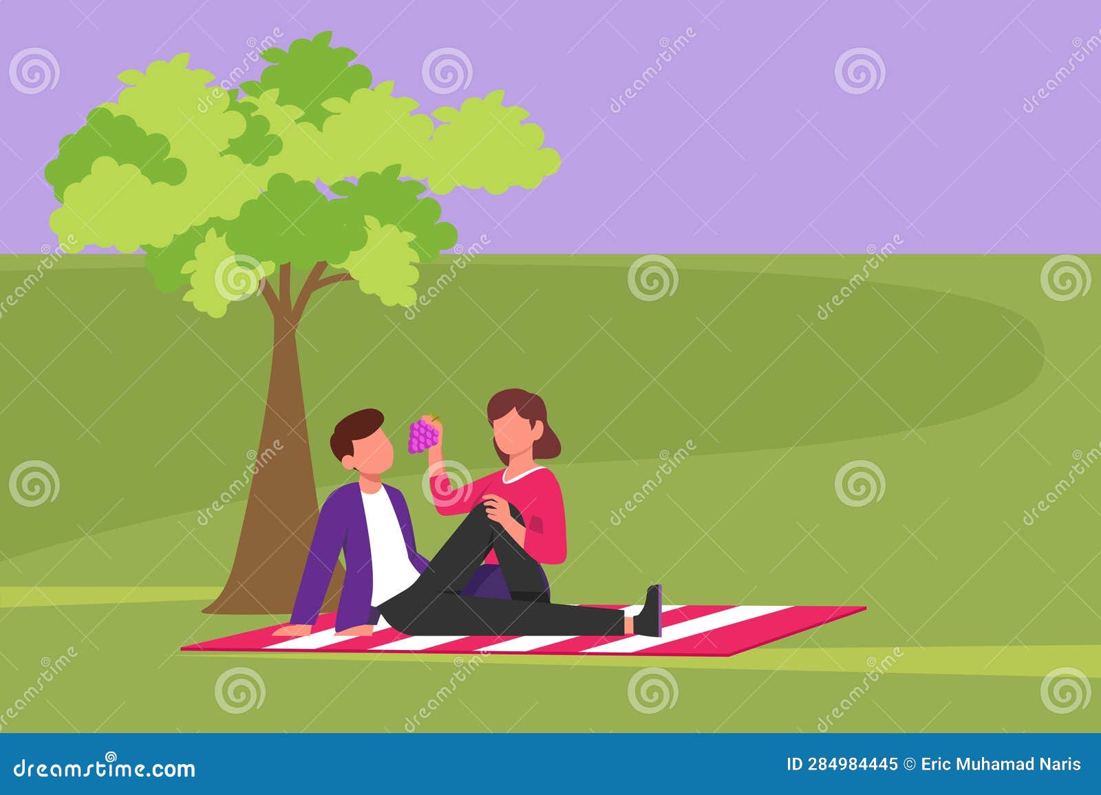 Character Flat Drawing Romantic Couple Having Picnic In Summer Park