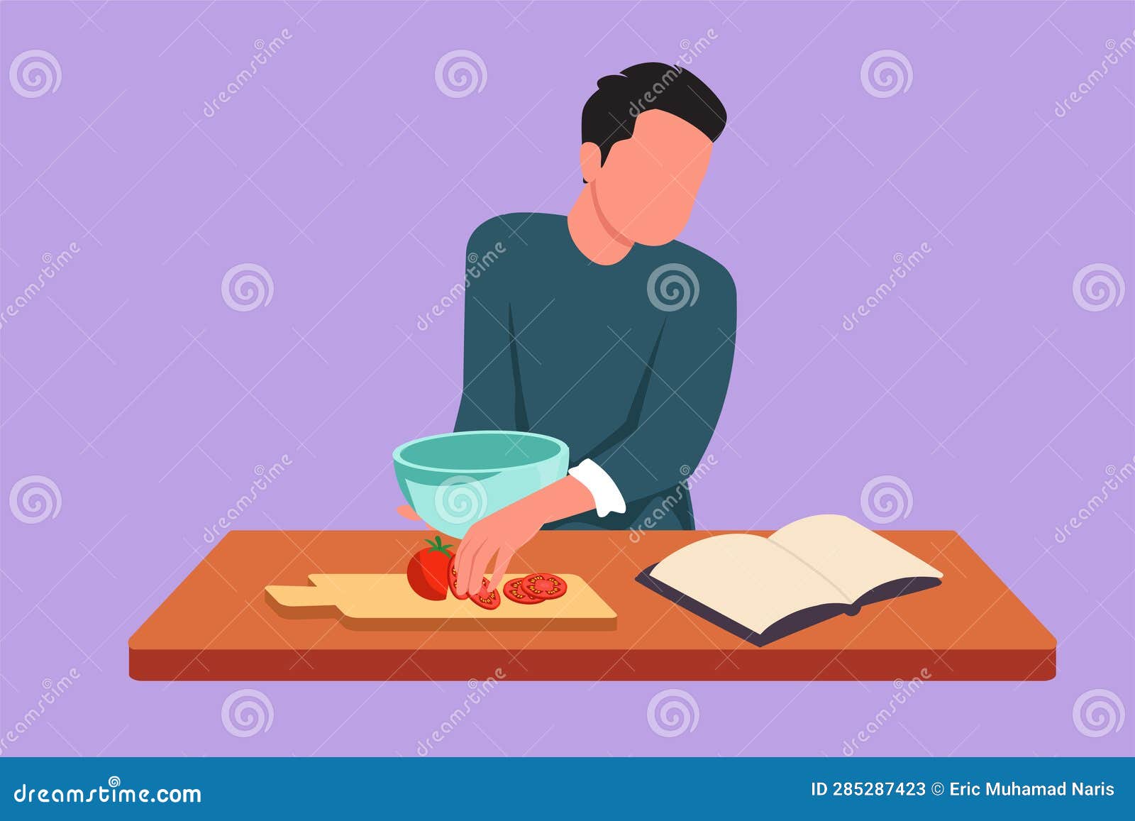 Character Flat Drawing Young Man Cooking Meal while Reading Tutorial ...