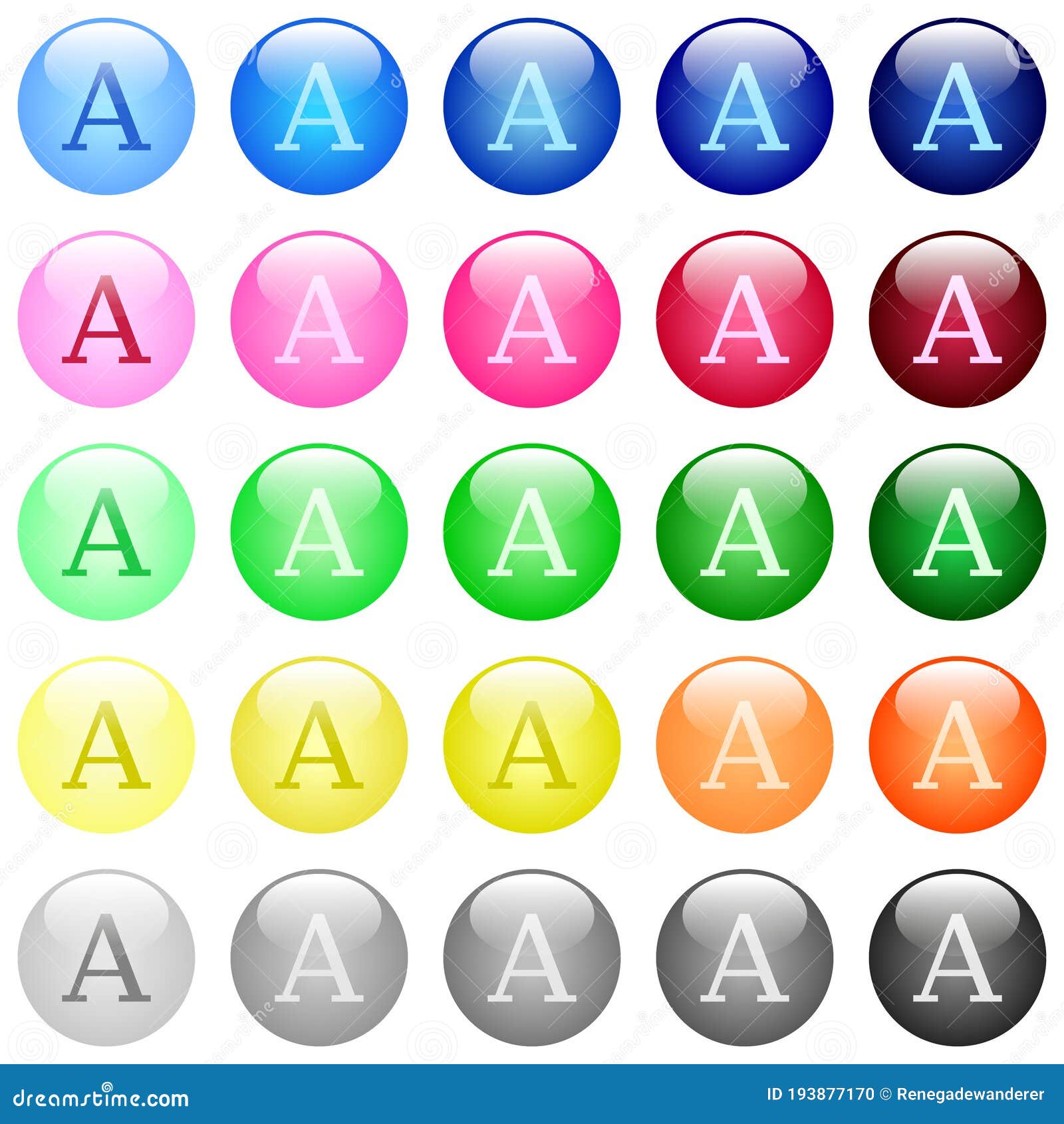 Character Font Icons in Color Glossy Buttons Stock Illustration ...