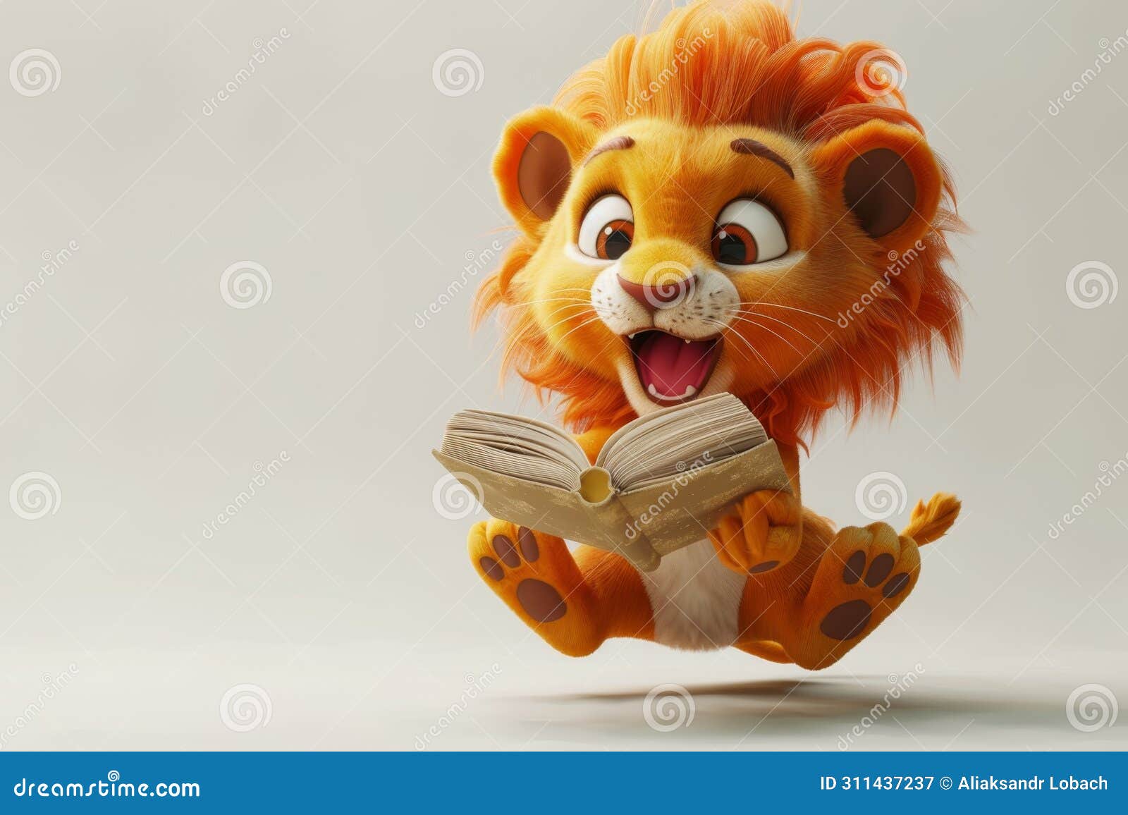 A Character in the Form of a Smart Lion Reading a Book . 3d ...