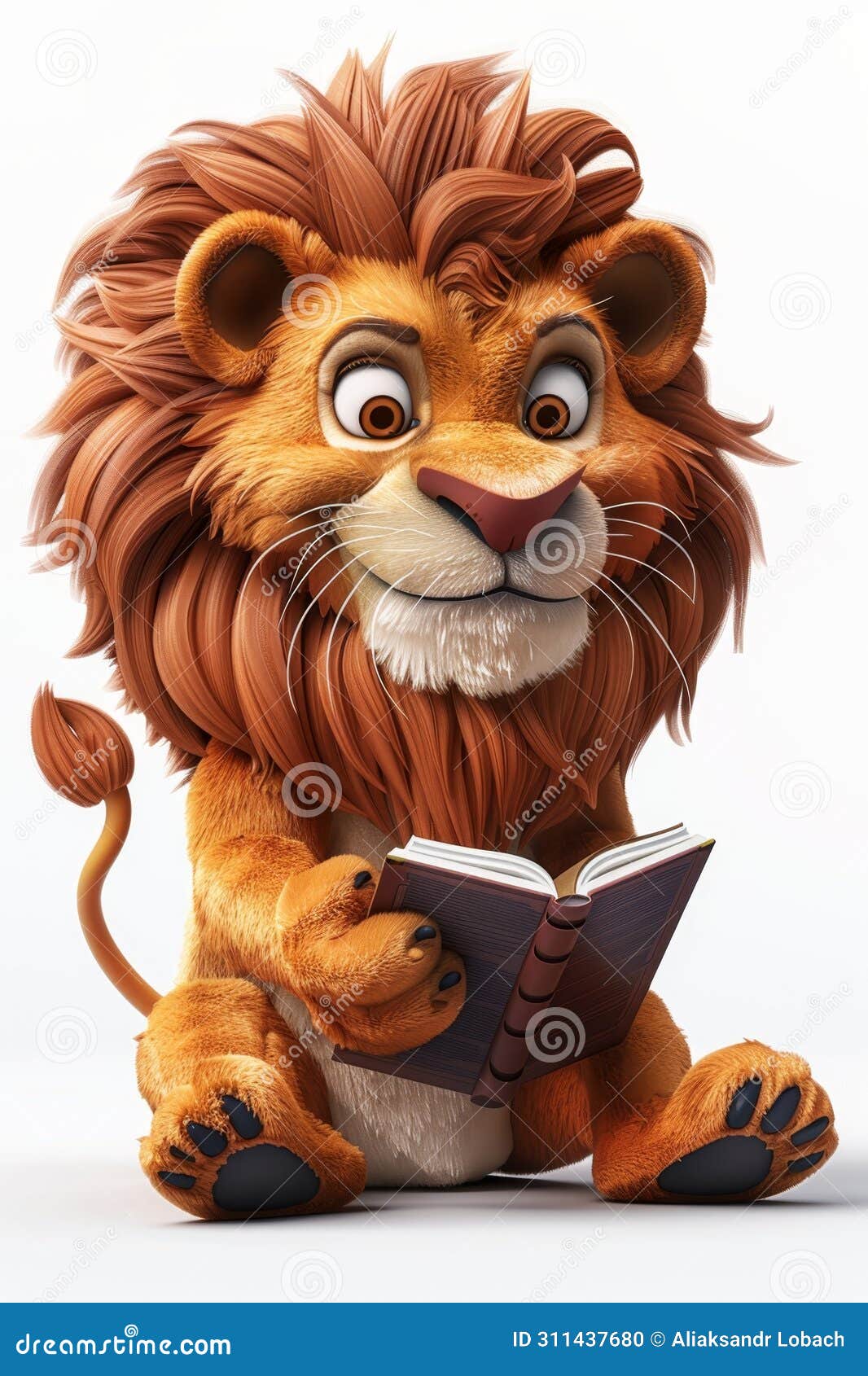 A Character in the Form of a Smart Lion Reading a Book . 3d ...