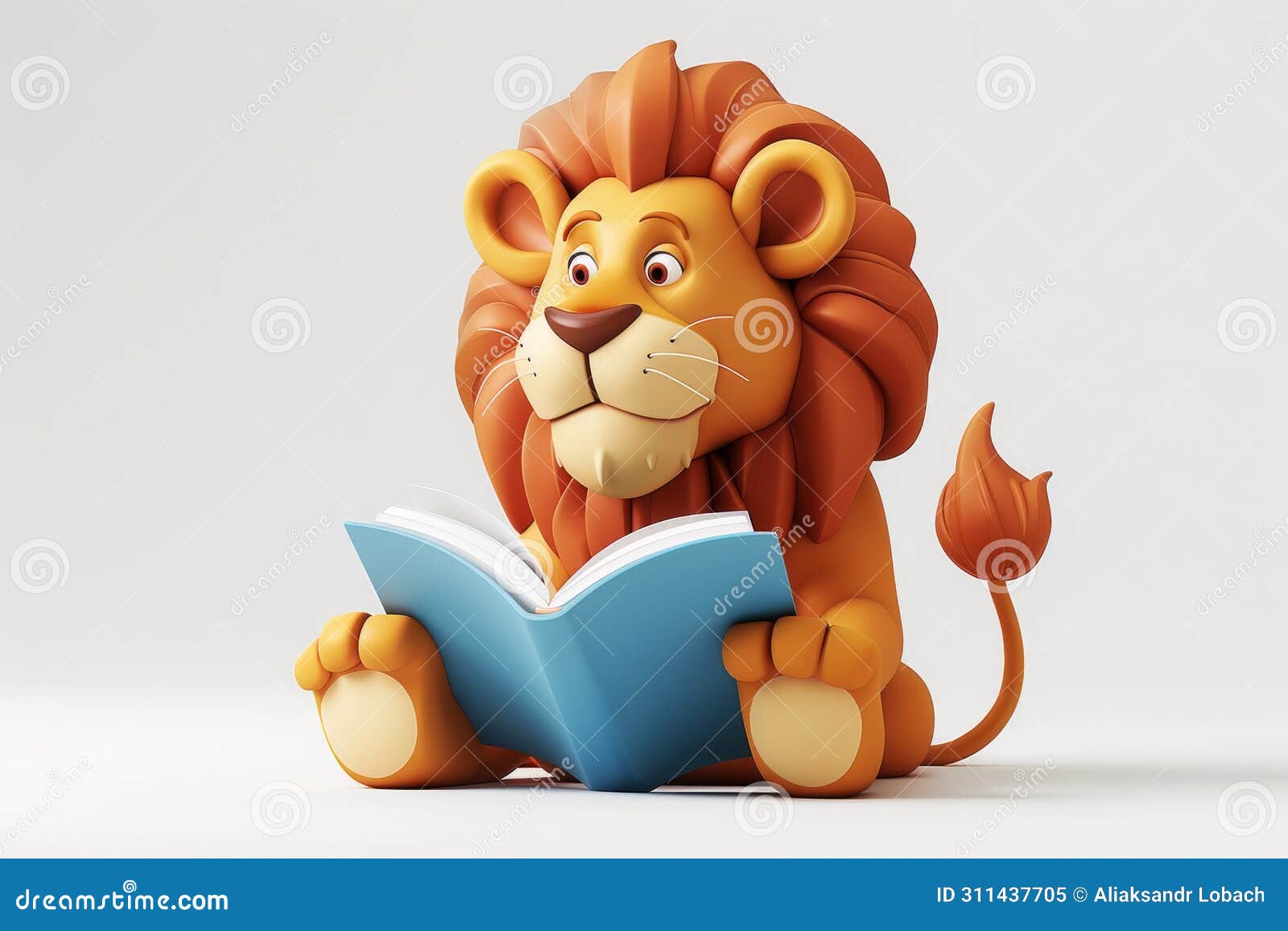 A Character in the Form of a Smart Lion Reading a Book . 3d ...