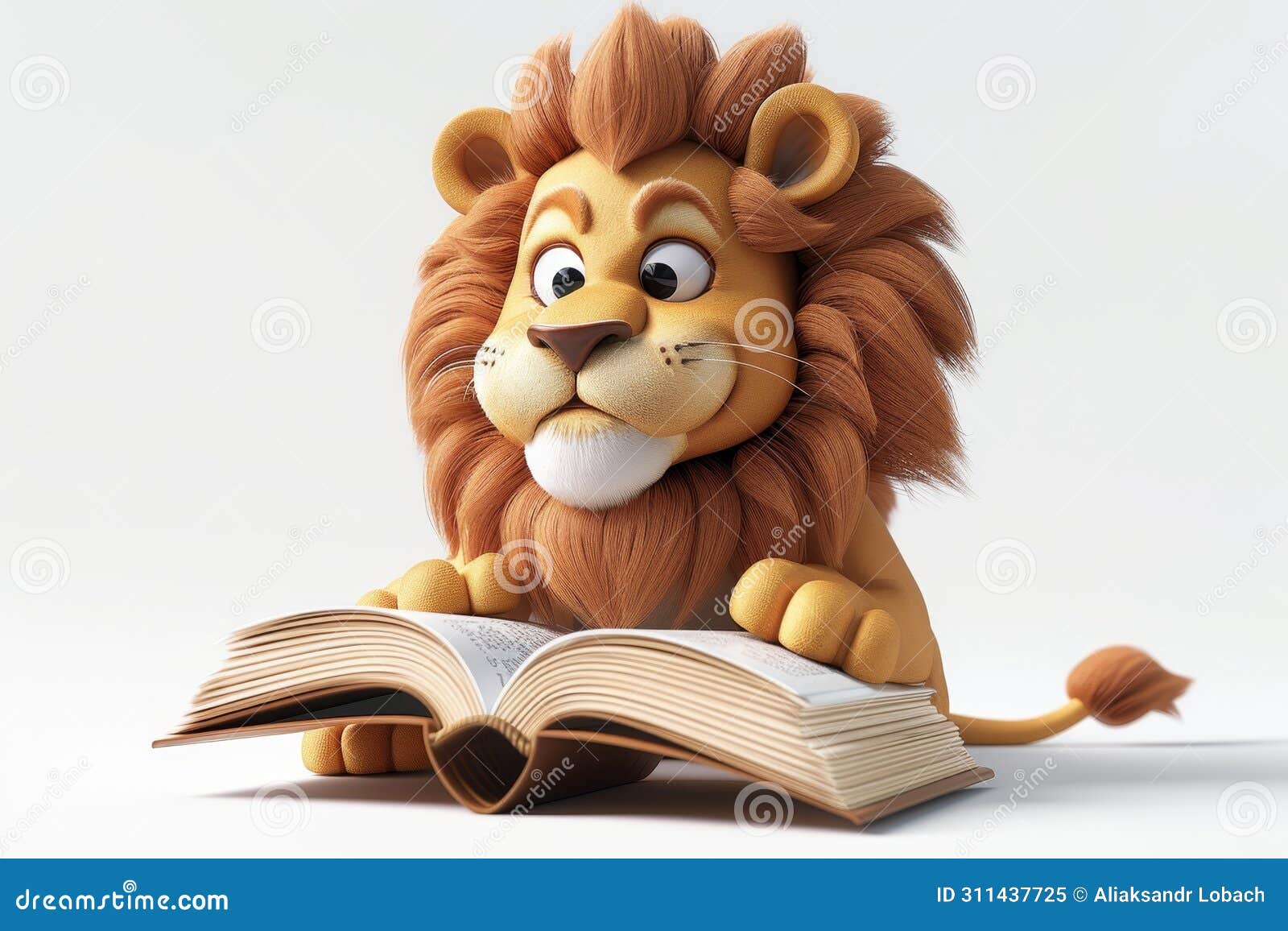A Character in the Form of a Smart Lion Reading a Book . 3d ...