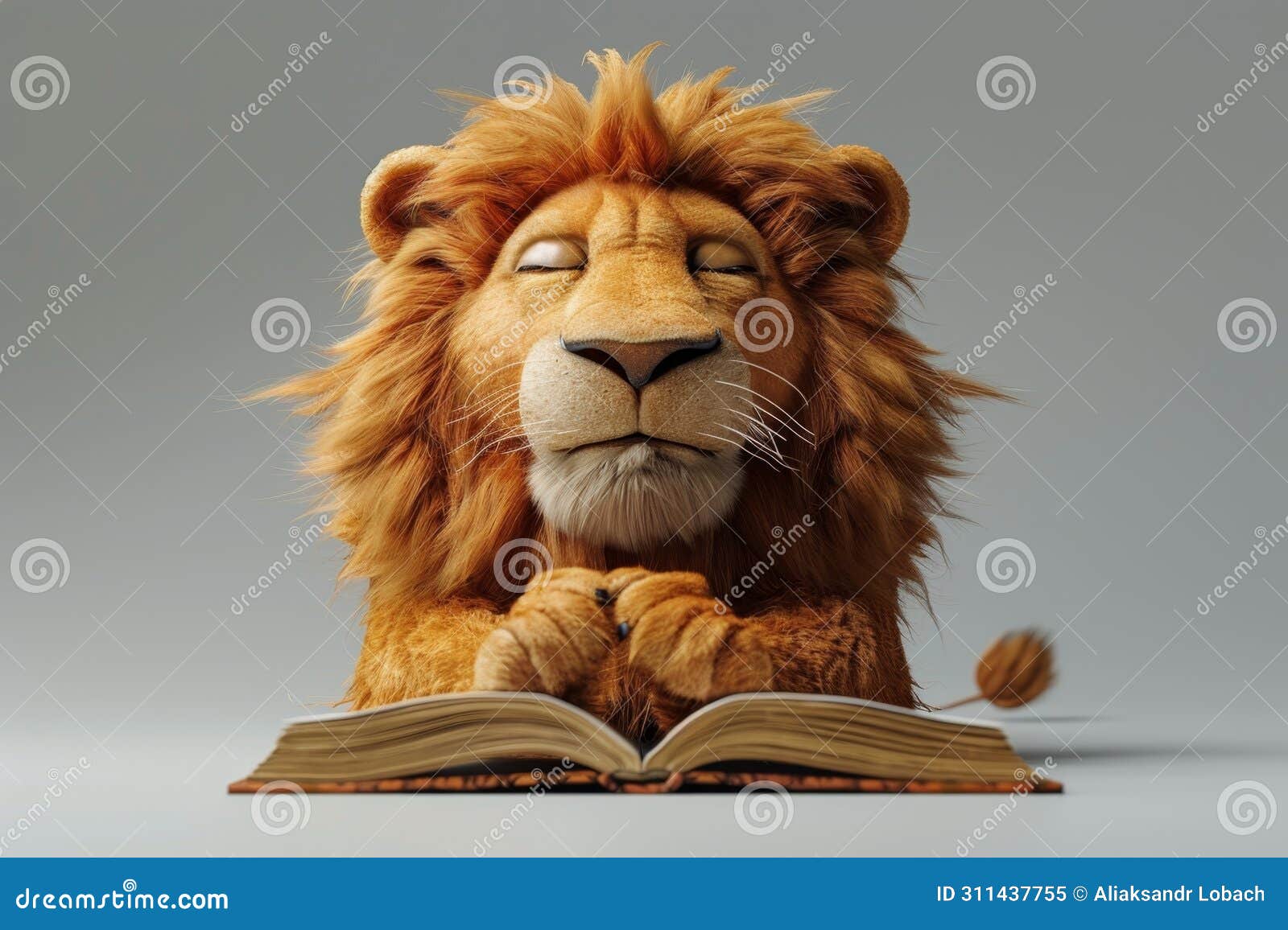 A Character in the Form of a Smart Lion Reading a Book . 3d ...