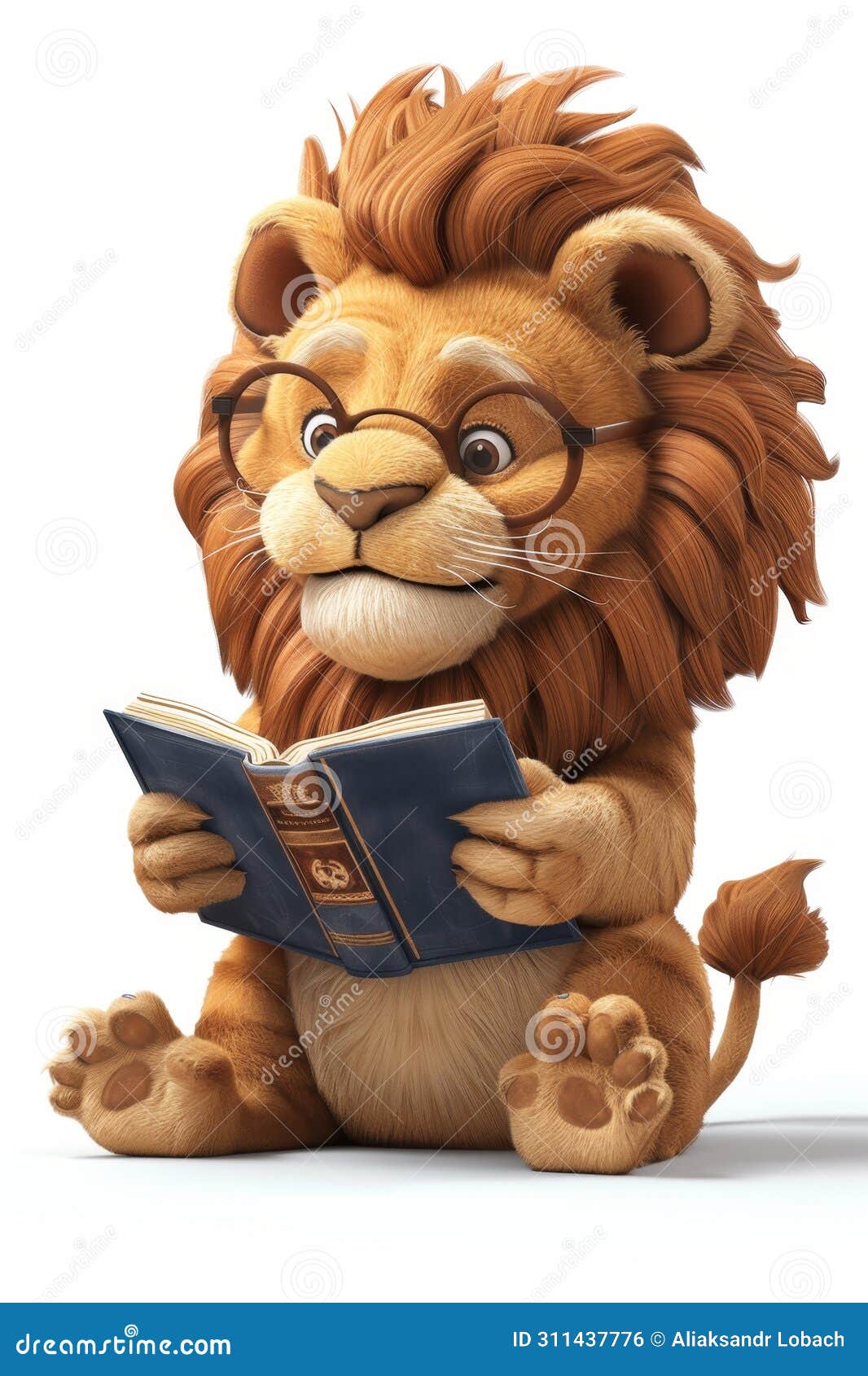 A Character in the Form of a Smart Lion Reading a Book . 3d ...