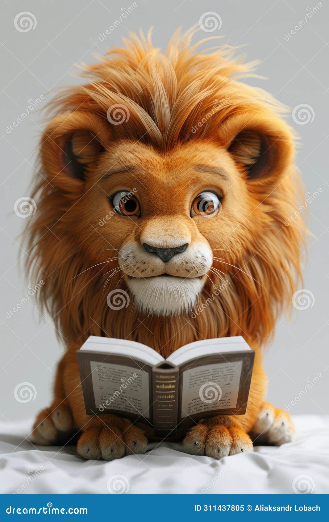 A Character in the Form of a Smart Lion Reading a Book . 3d ...