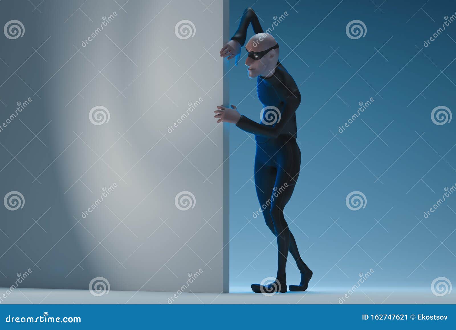 Character Fraudster John Scammer in Mask Look Around the Corner with ...