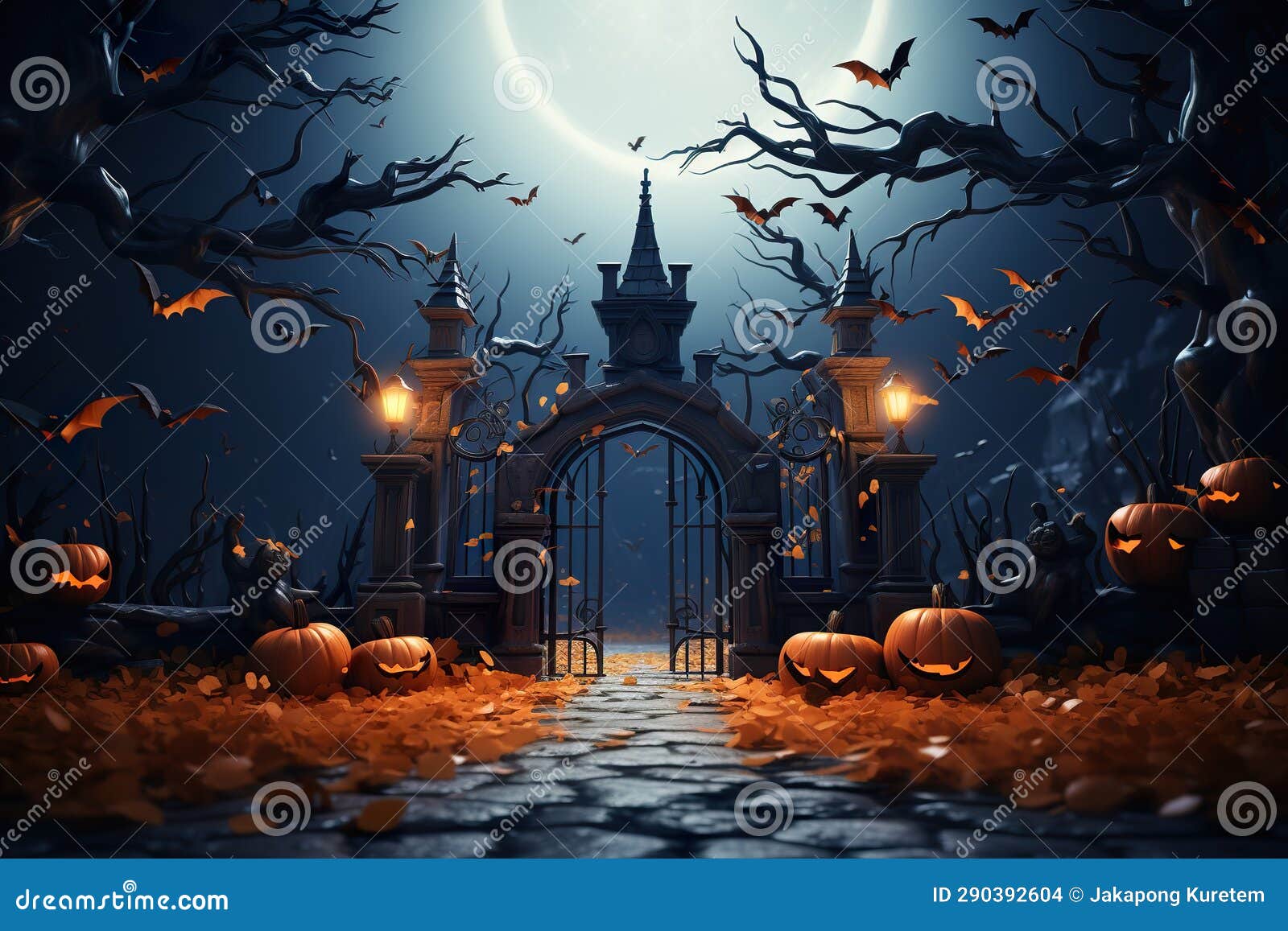 Character and Gate Halloween Theme. 3D Cute Style Stock Illustration ...
