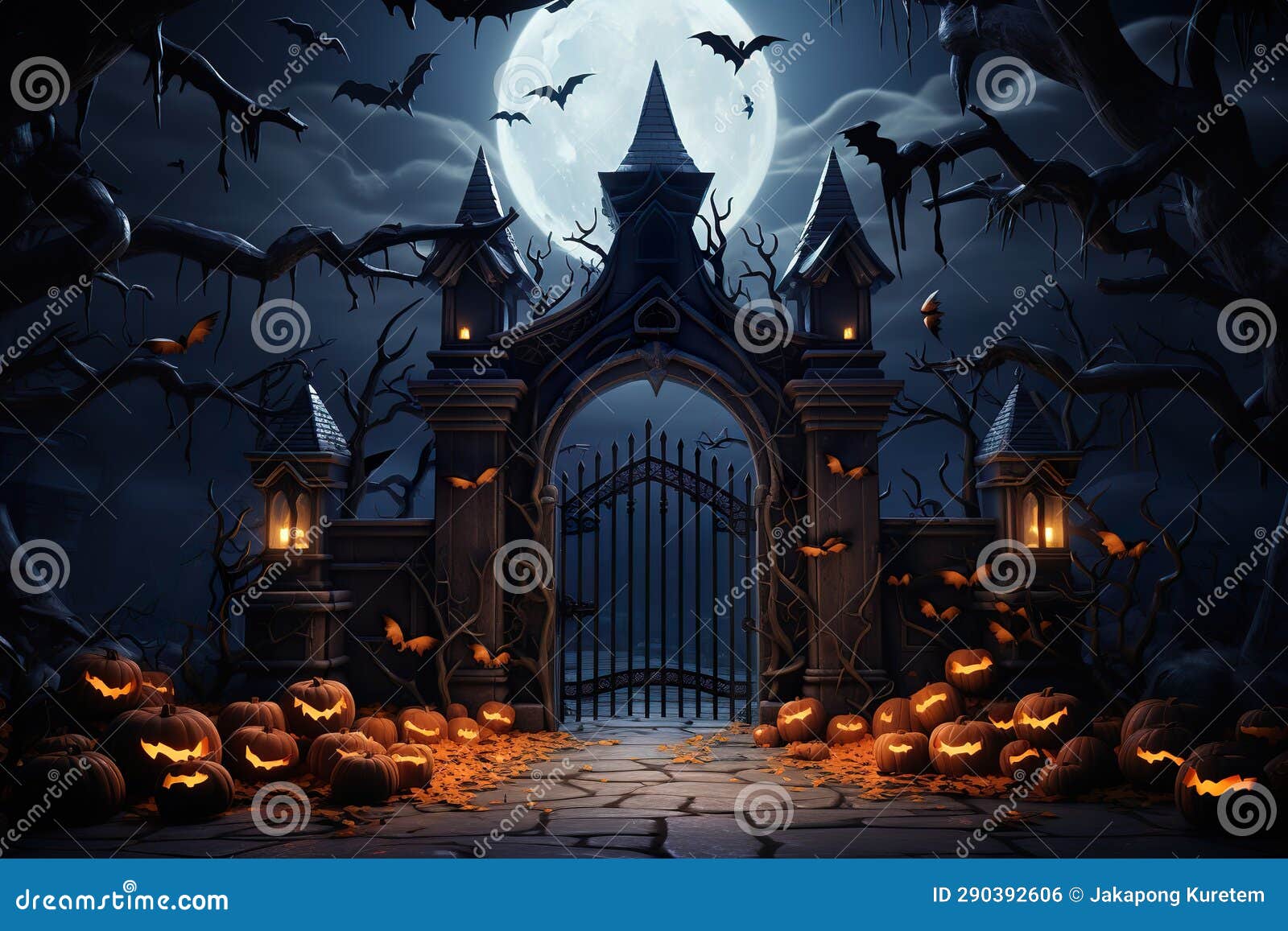 Character and Gate Halloween Theme. 3D Cute Style Stock Illustration ...