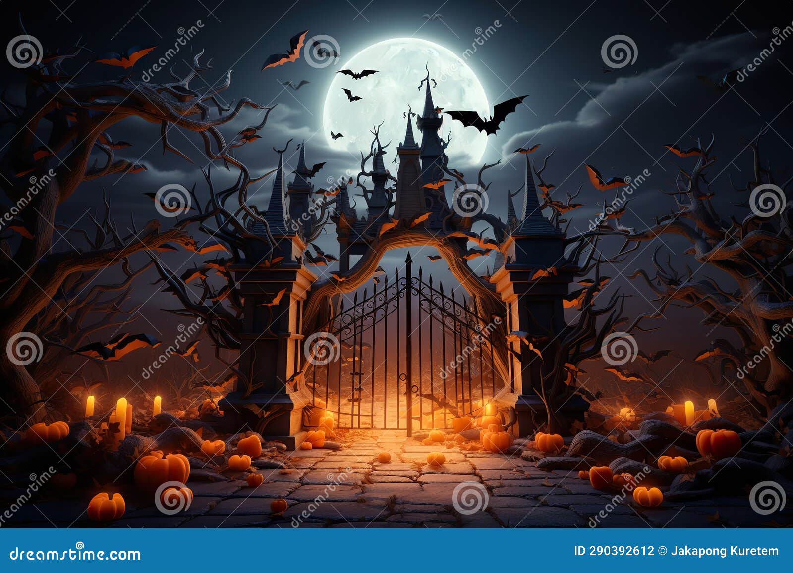 Character and Gate Halloween Theme. 3D Cute Style Stock Illustration ...