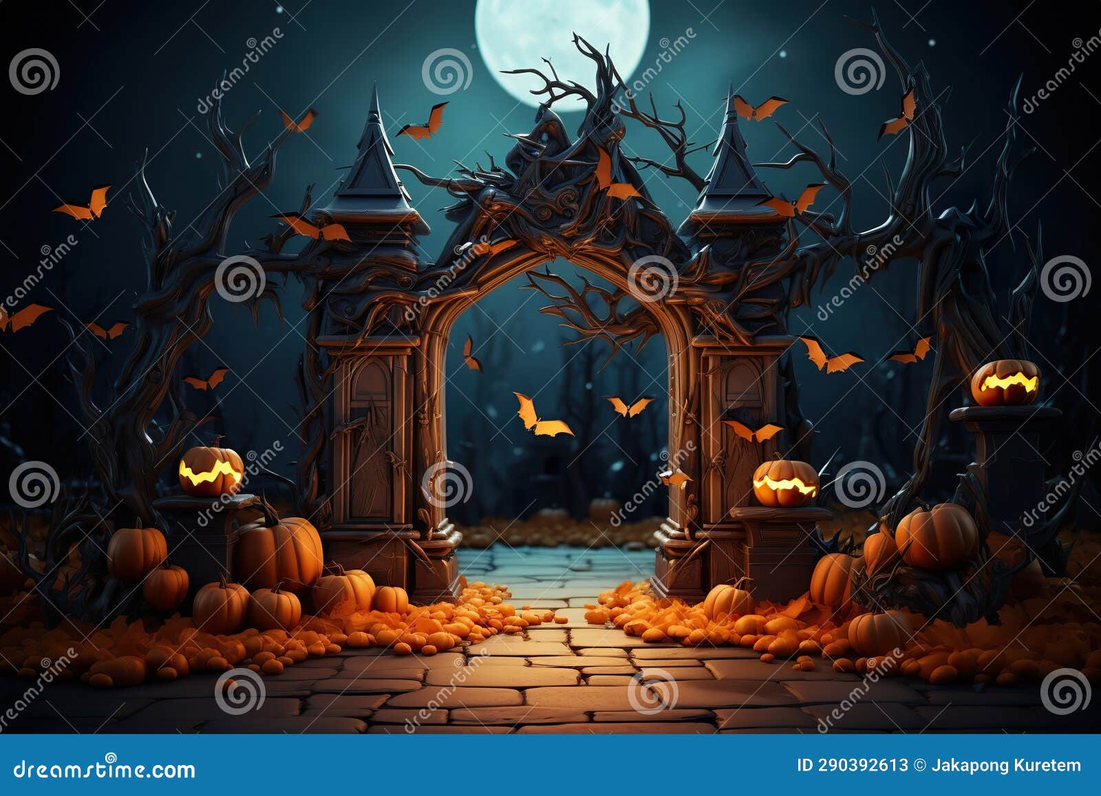 Character and Gate Halloween Theme. 3D Cute Style Stock Illustration ...