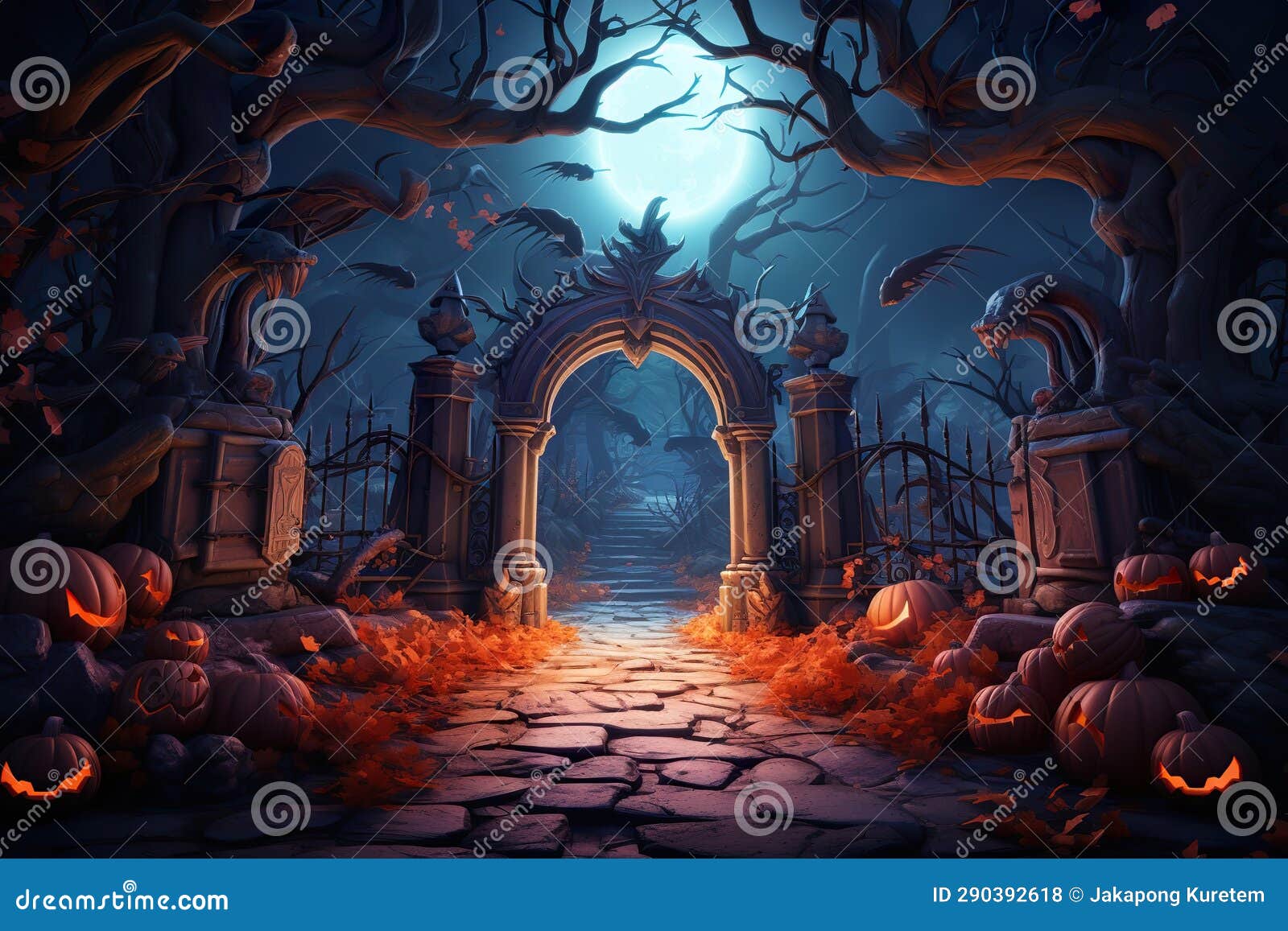 Character and Gate Halloween Theme. 3D Cute Style Stock Illustration ...