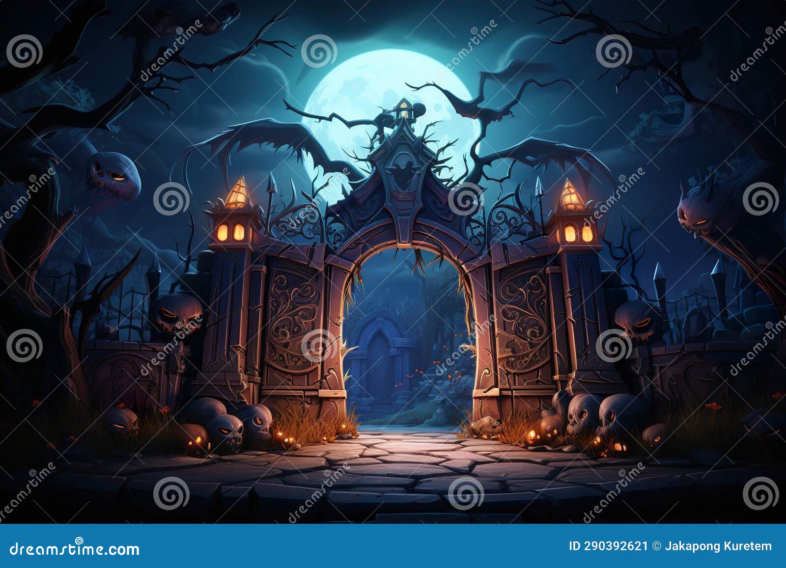 Character and Gate Halloween Theme. 3D Cute Style Stock Illustration ...