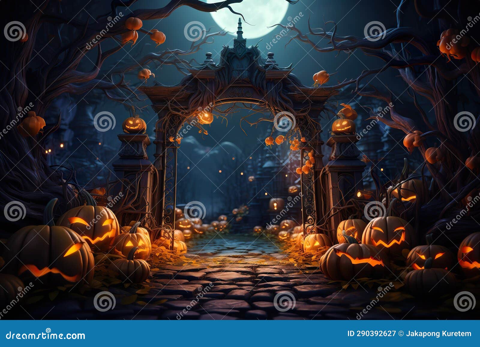 Character and Gate Halloween Theme. 3D Cute Style Stock Illustration ...
