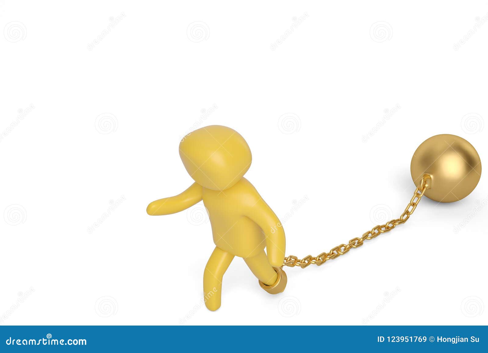 A Character and Gold Shackle on White Background.3D Illustration Stock ...