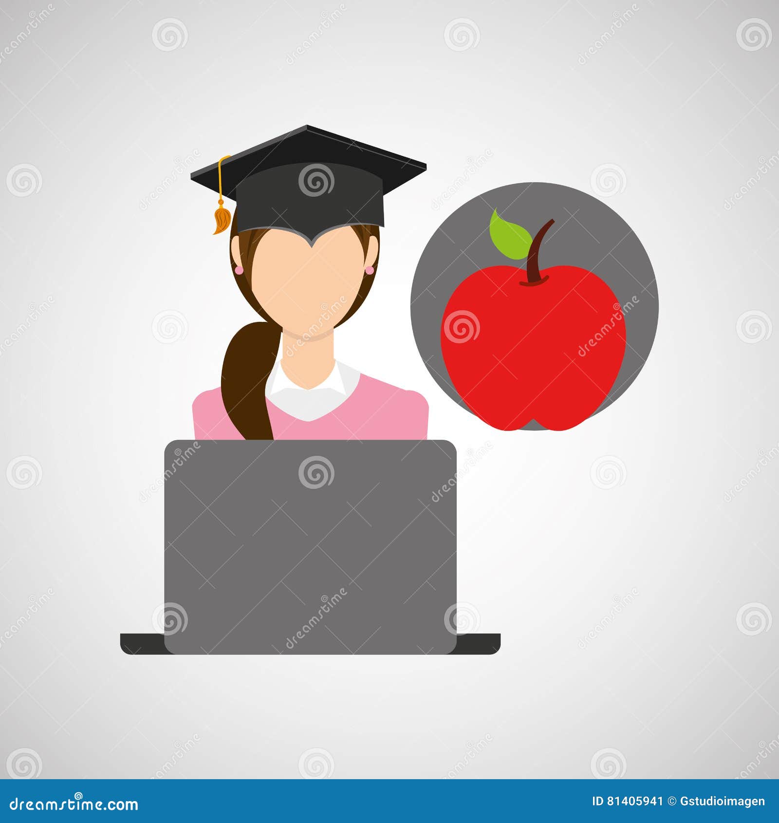Character Graduation Apple Online Education Stock Vector - Illustration ...