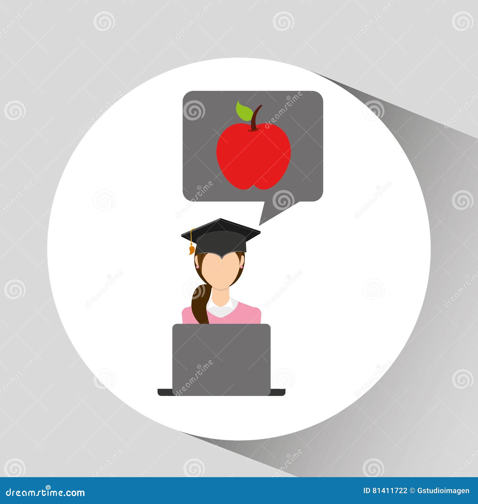 Character Graduation Apple Online Education Stock Vector - Illustration ...