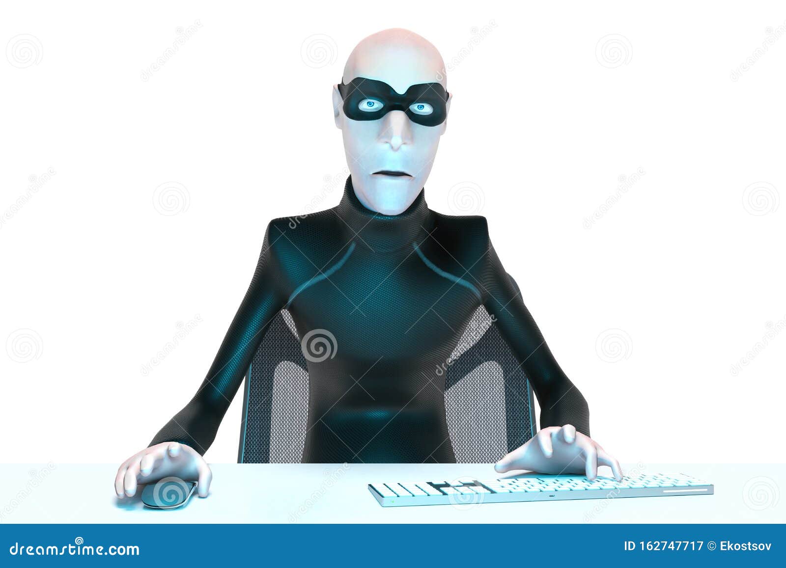 Character Hacker John Scammer In Mask Using Laptop Committing Theft ...