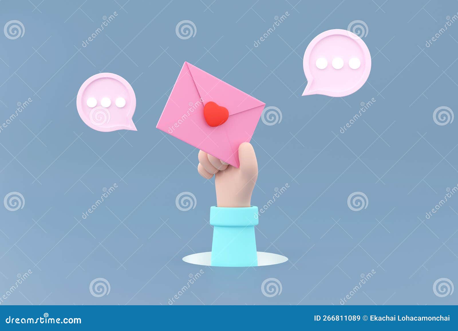Character Hand Holding Mail Postal Envelope with Heart and Bubble. New ...