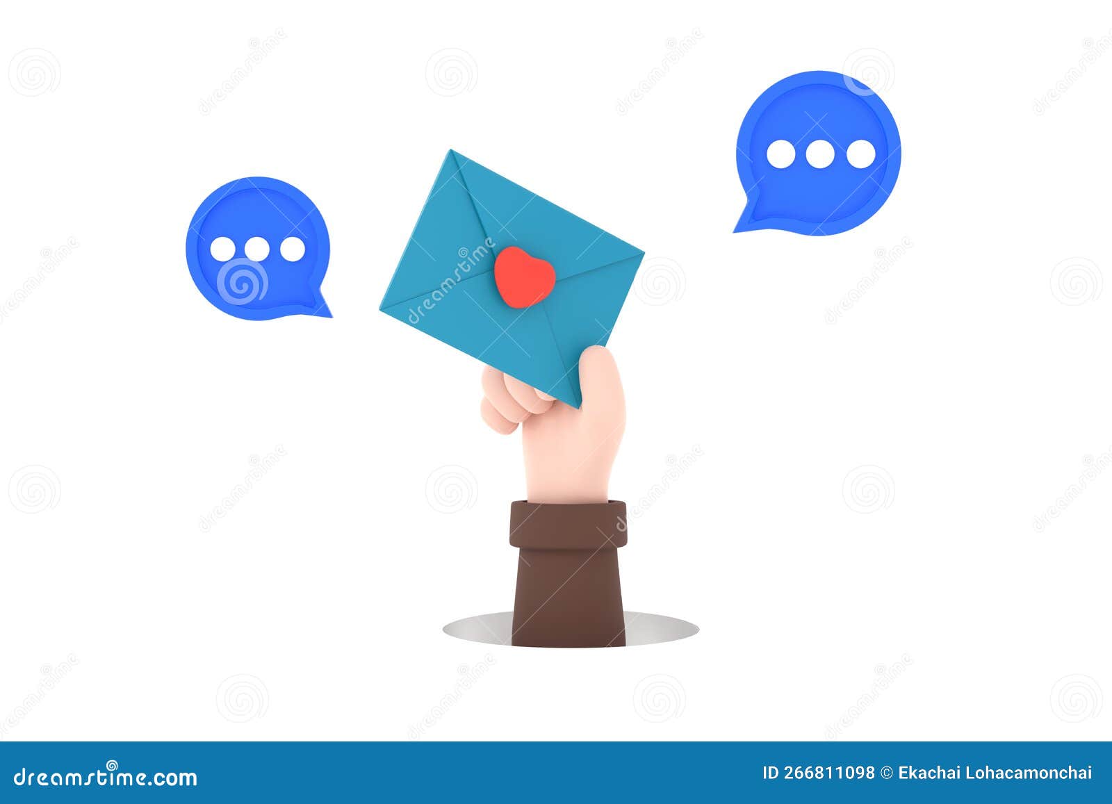 Character Hand Holding Mail Postal Envelope with Heart and Bubble. New ...