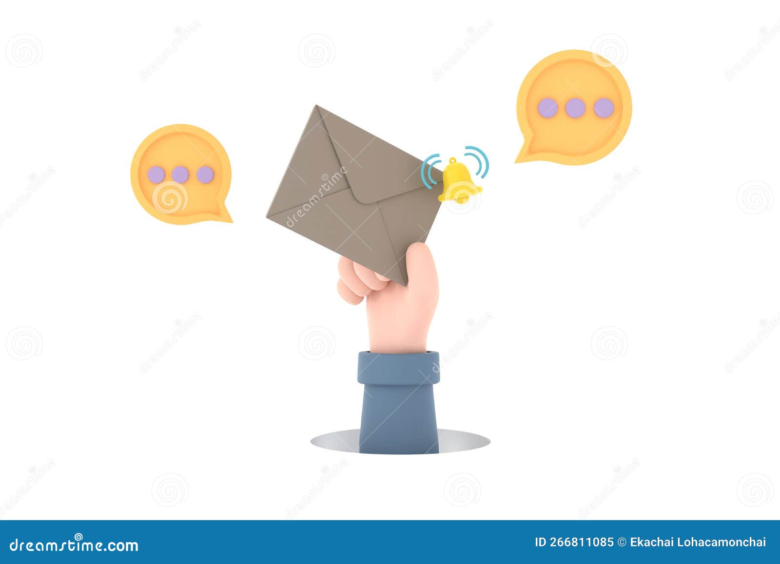 Character Hand Holding Mail Postal Envelope Notification and Bubble ...