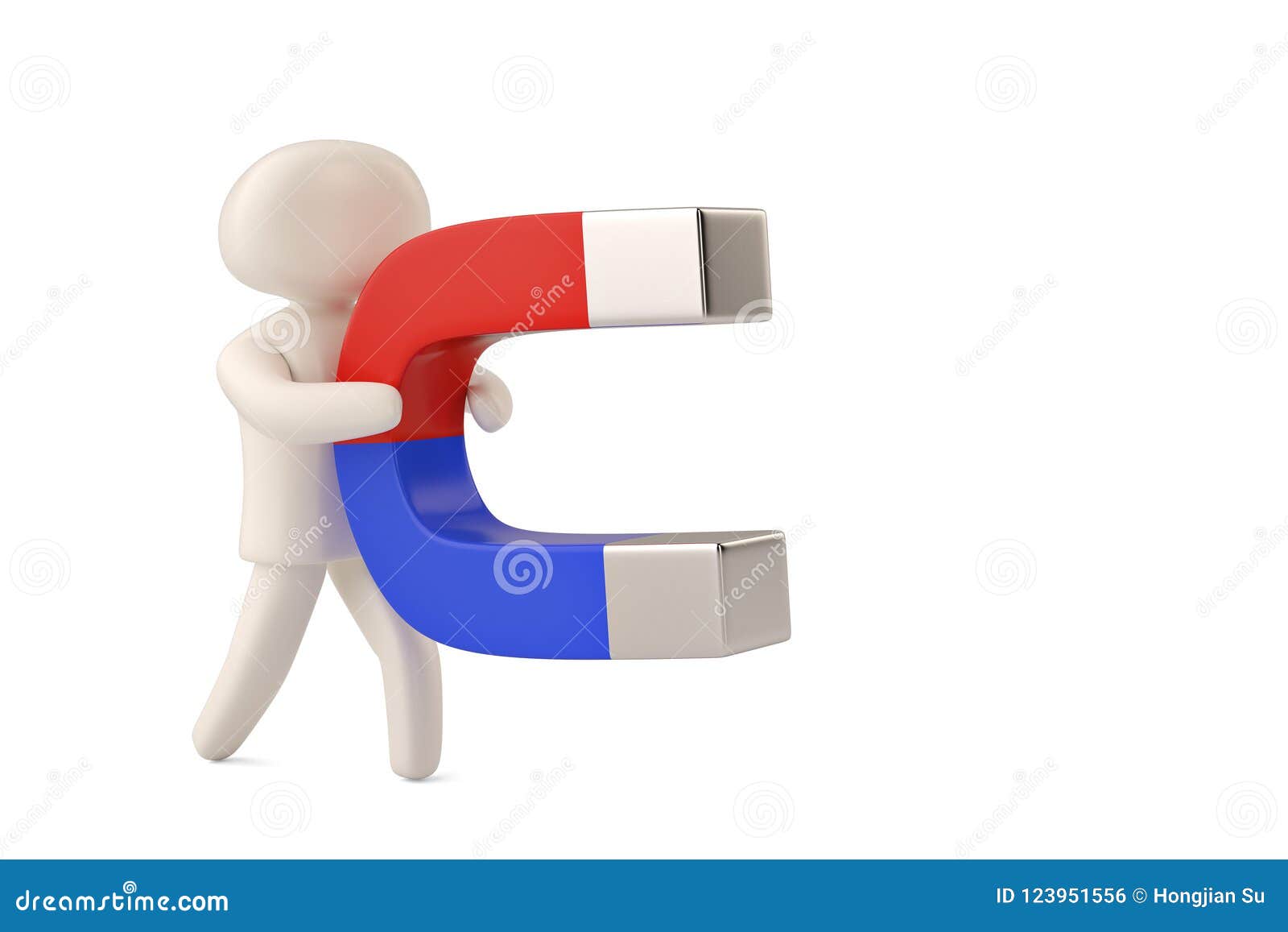 A Character Hold a Big Magnet 3D Illustration. Stock Illustration ...